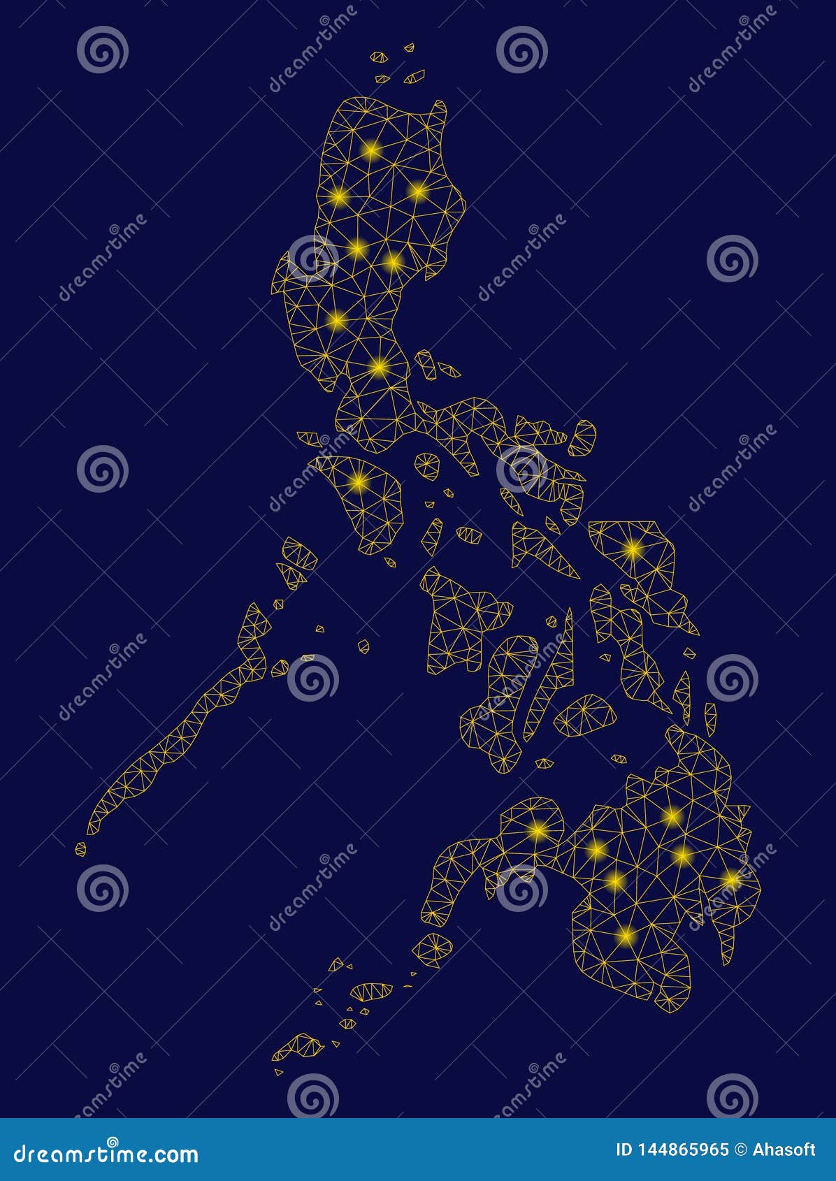 Yellow Mesh Wire Frame Philippines Map with Flash Spots Stock Vector ...