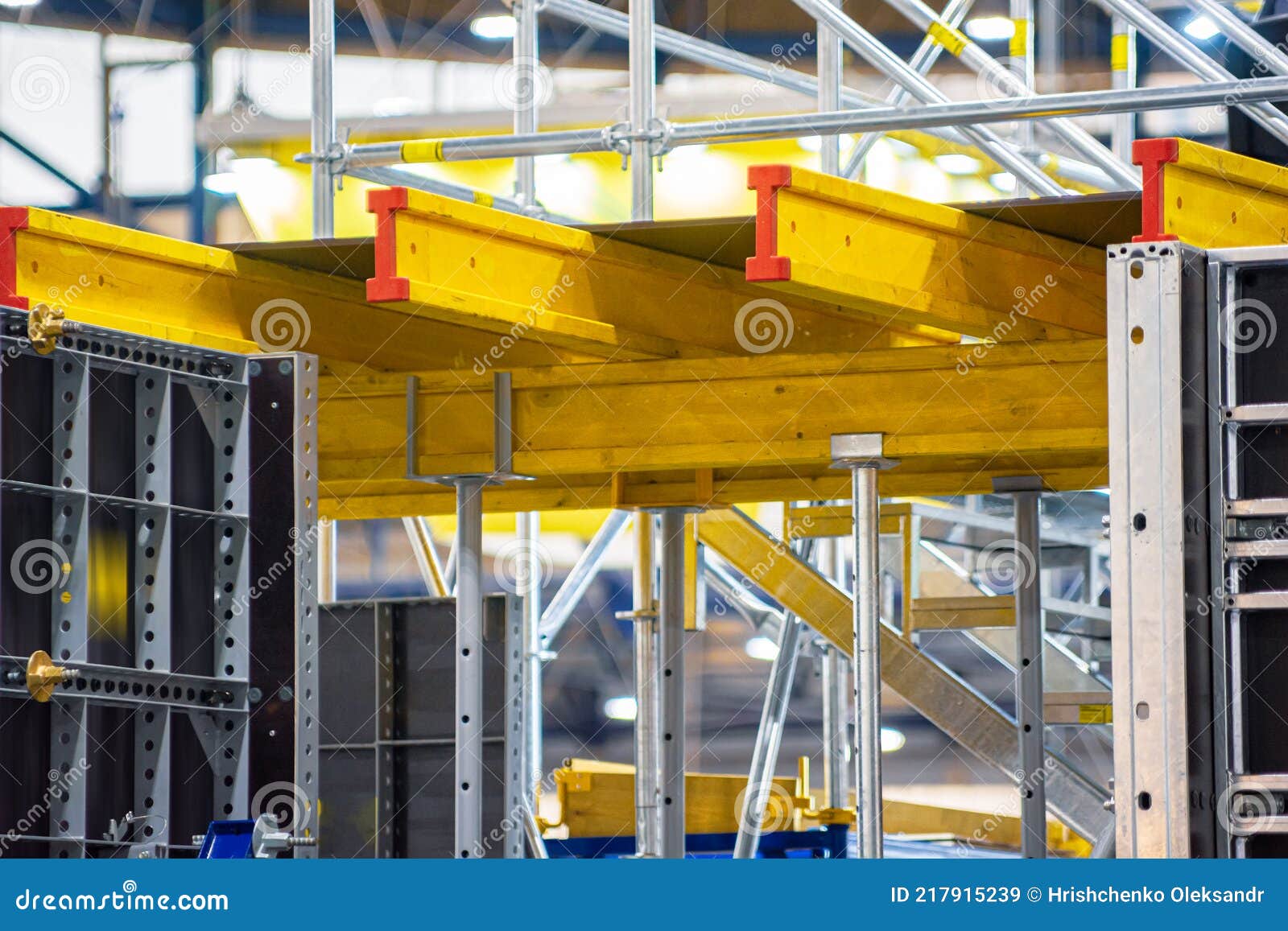 Yellow Metal Beams on Scaffolding Props Stock Image - Image of formwork ...