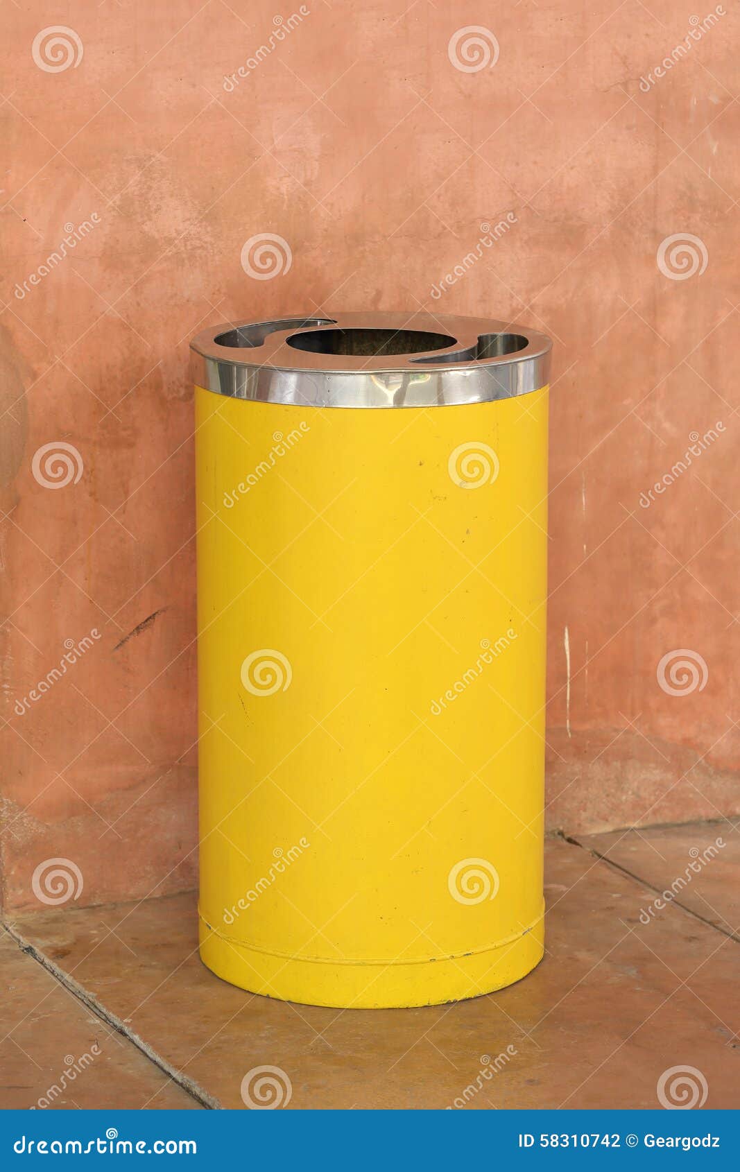 Yellow metal cylinder bin stock photo. Image of trash - 58310742
