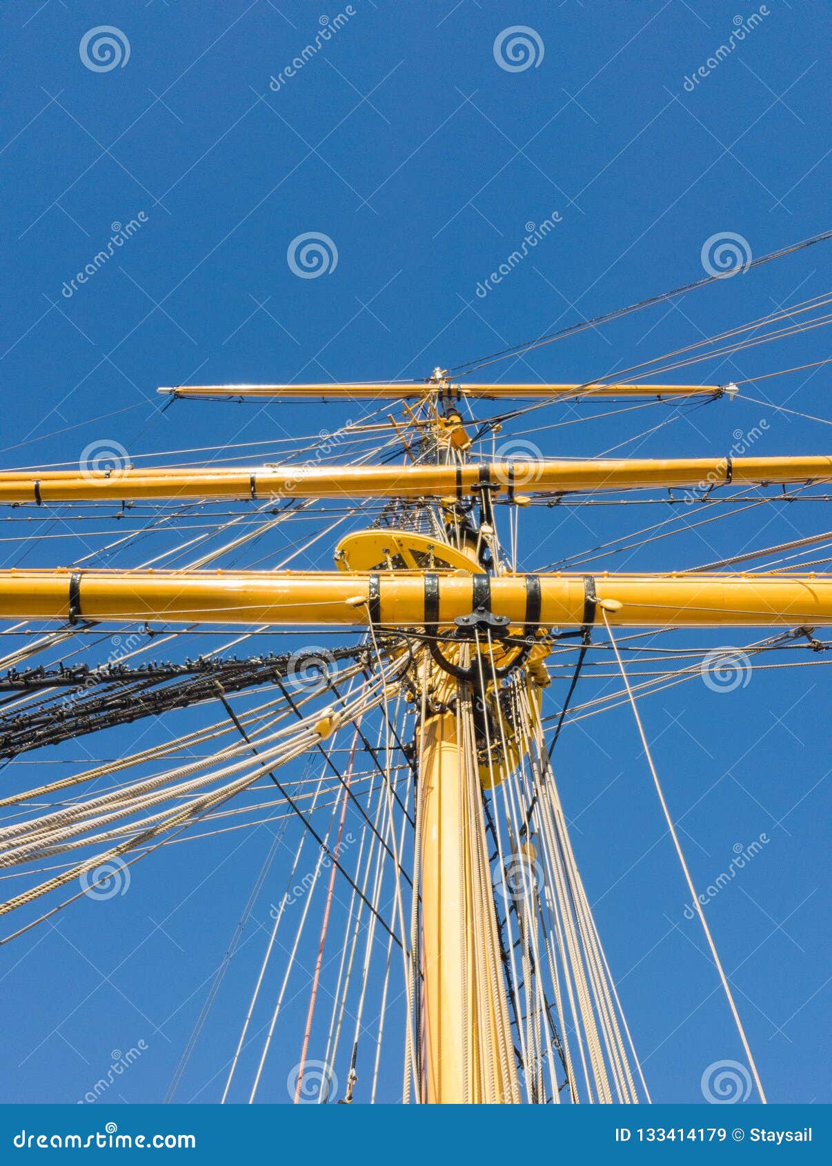 Yellow Metal Masts and the Yards of the Sailing Ship Stock Image ...