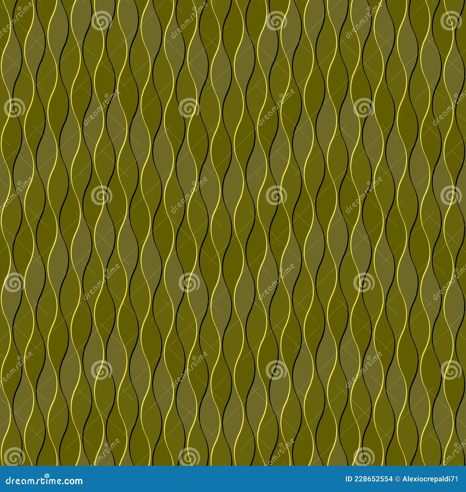 Yellow Metallic Seamless Pattern with Vertical Curvy Lines. Stock ...