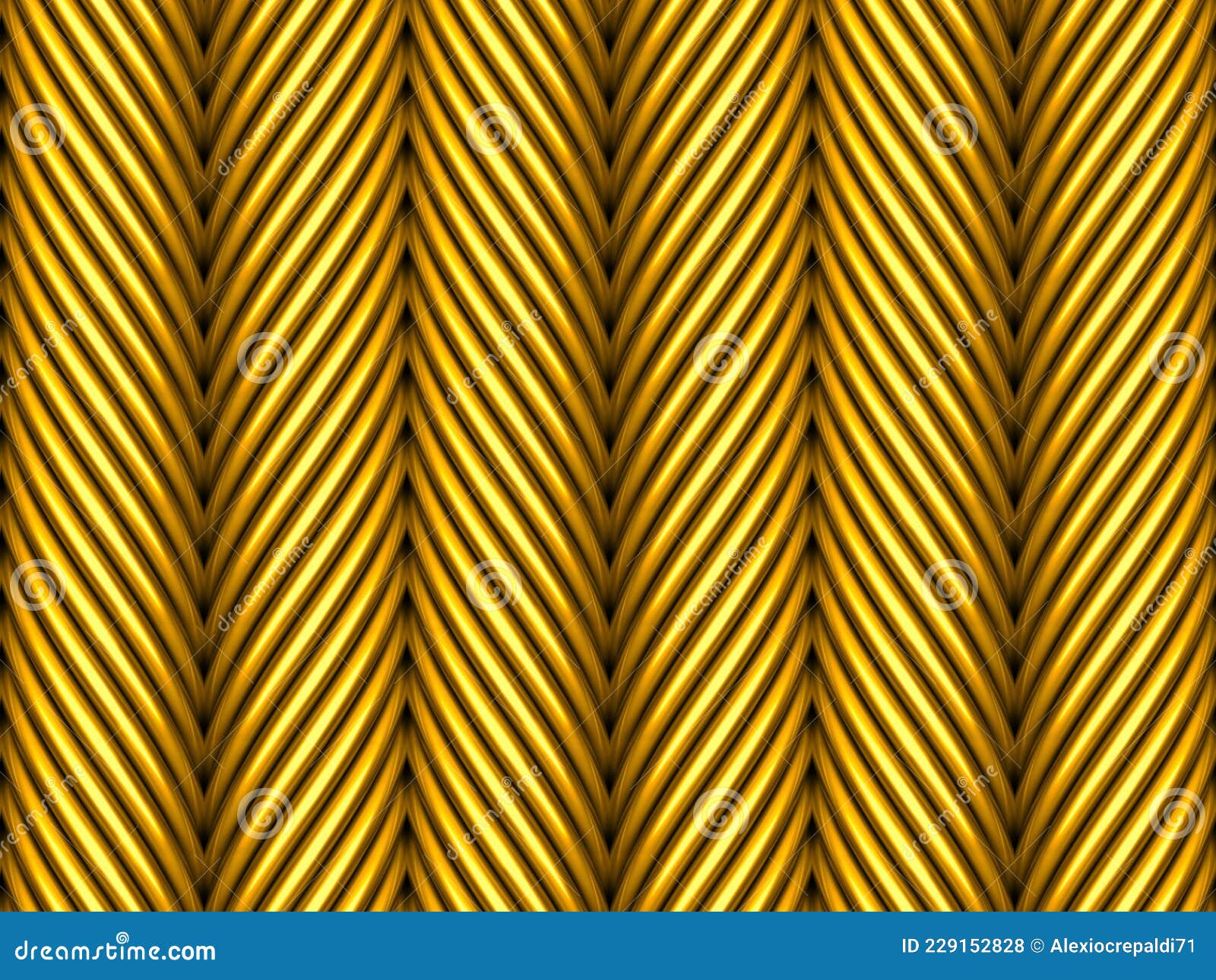 Yellow Metallic Twisted Cylinders. Seamless Pattern. Stock Illustration ...