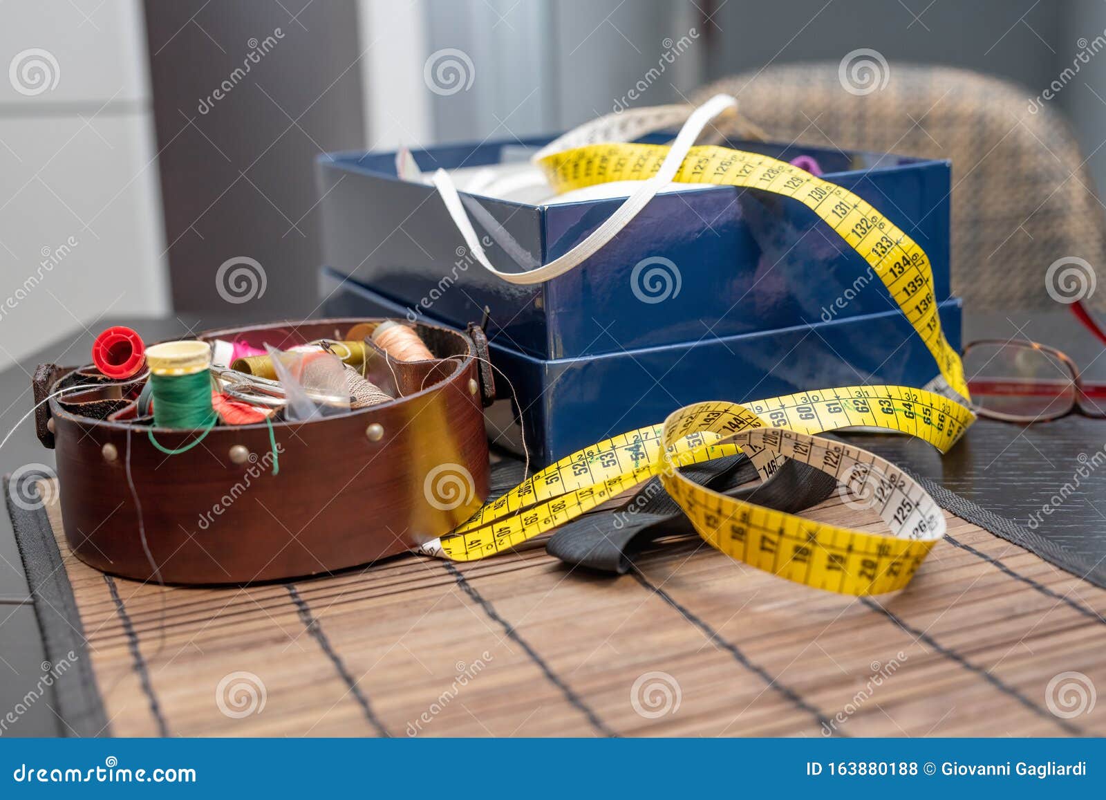 Yellow Meter with Other Sewing Instruments for Tailoring Work Stock ...