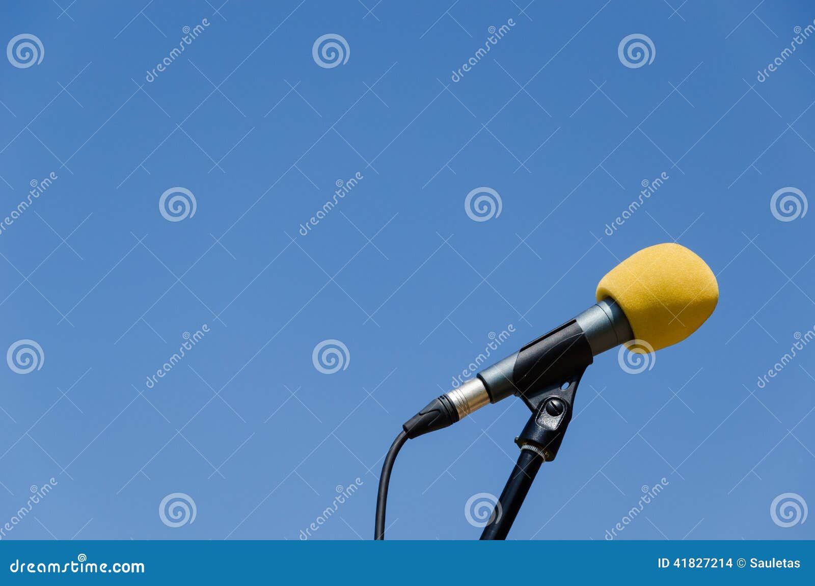 Yellow Microphone Blue Sky Bakcground Stock Photo - Image of party ...