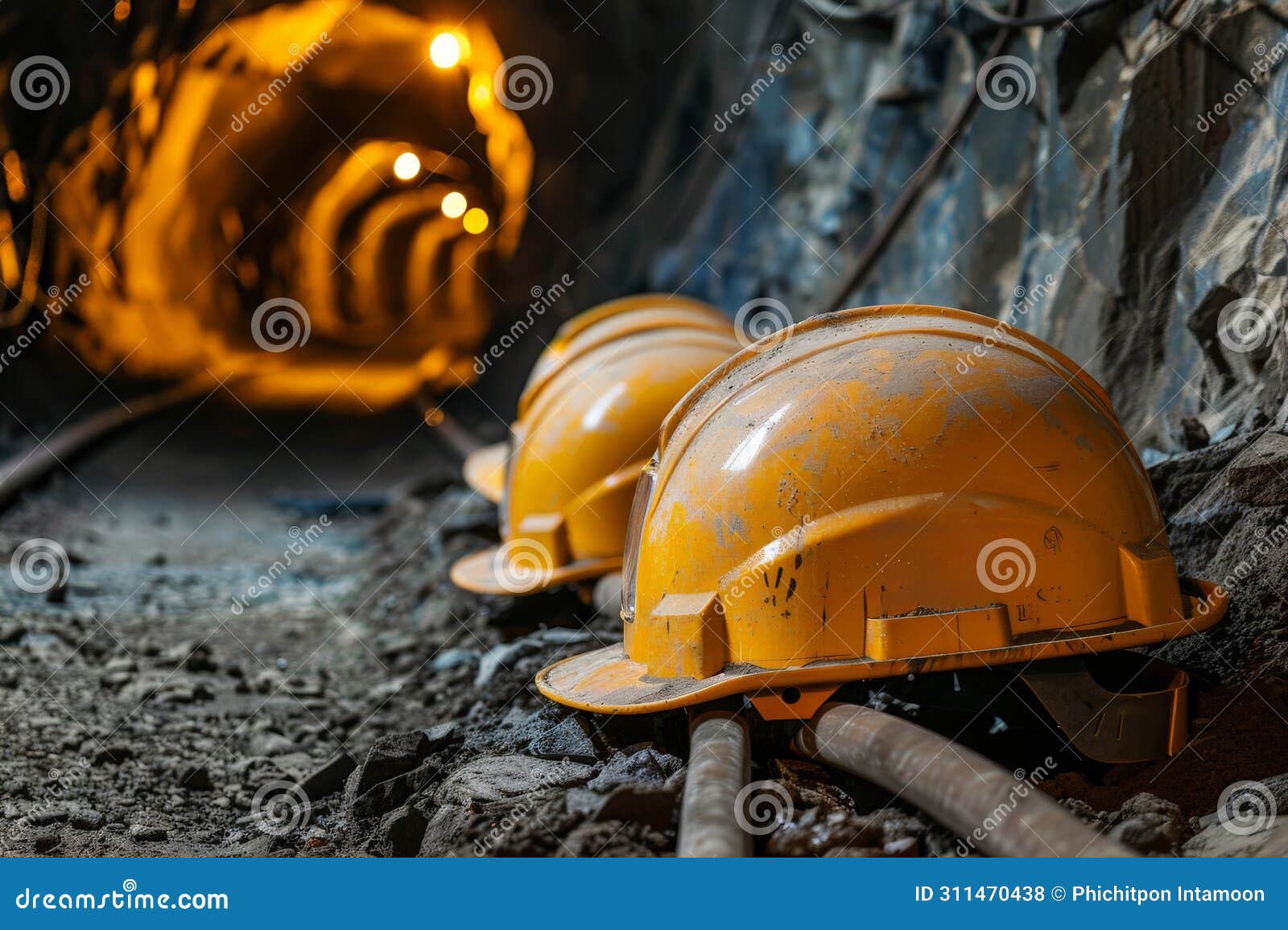 Yellow Miners Safety Helmet on the Coal Mining Background.ai Generative ...