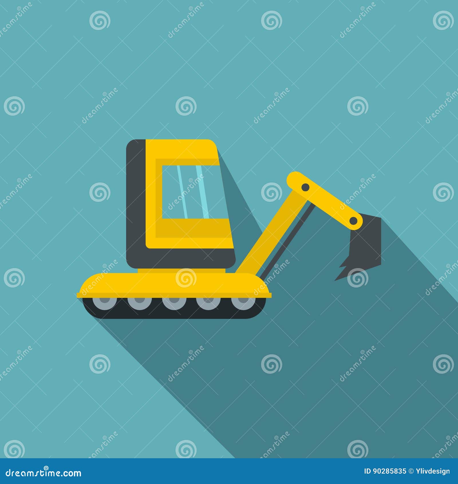 Yellow Mini Excavator Icon, Flat Style Stock Vector - Illustration of ...