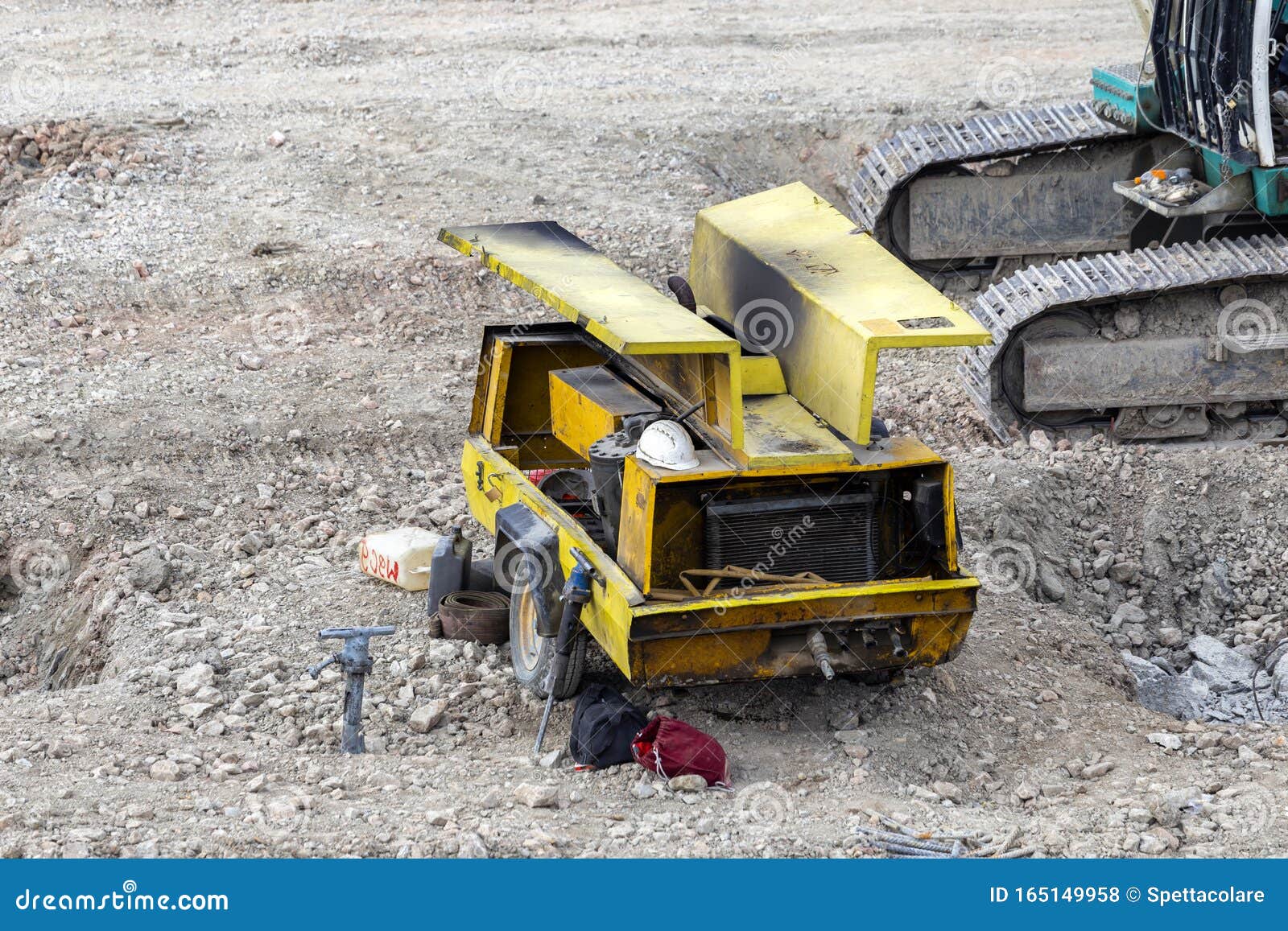 Yellow Mobile Industrial Diesel Compressor for Construction Work Stock ...