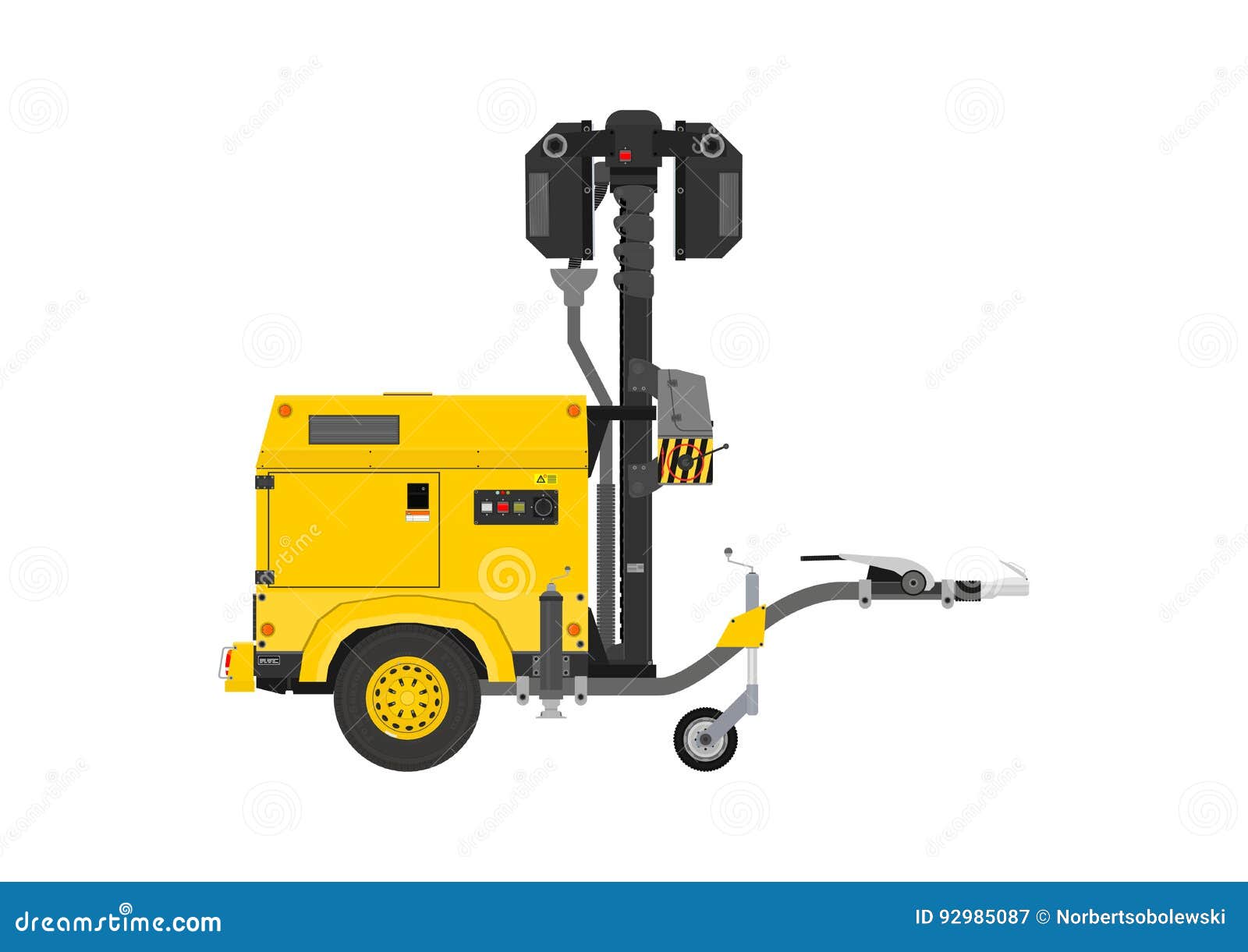 Yellow mobile light tower. stock vector. Illustration of equipment ...