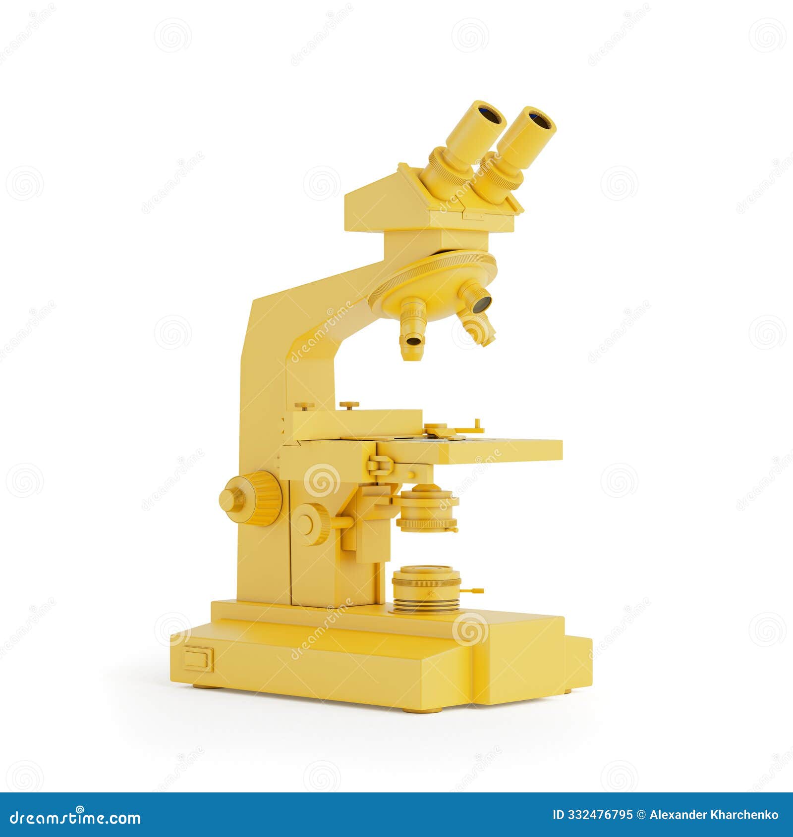 Yellow Modern Golden Laboratory Microscope in Clay Monochrome Style. 3d ...