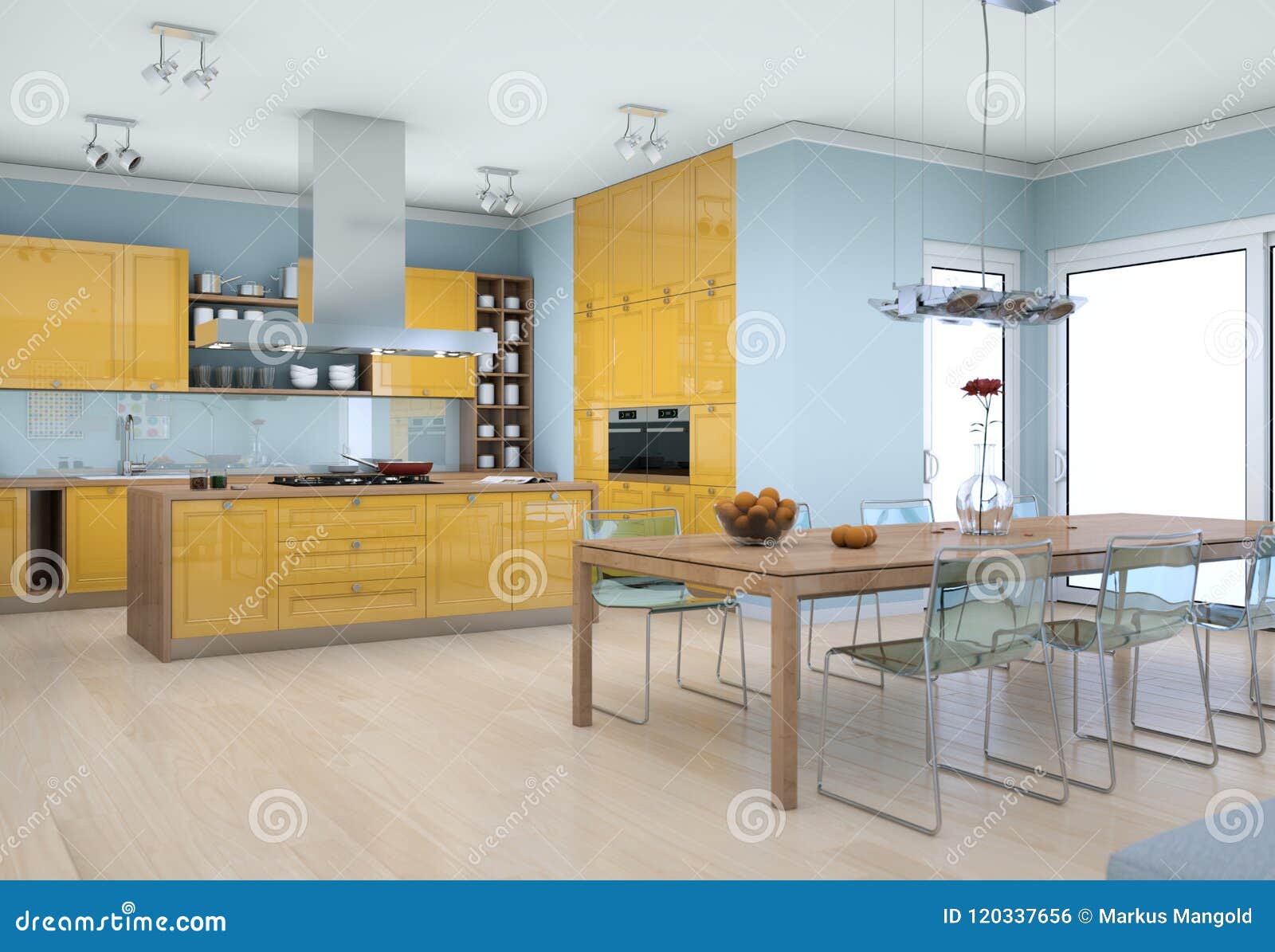 Yellow Modern Kitchen Interior Design Illustration Stock Illustration ...