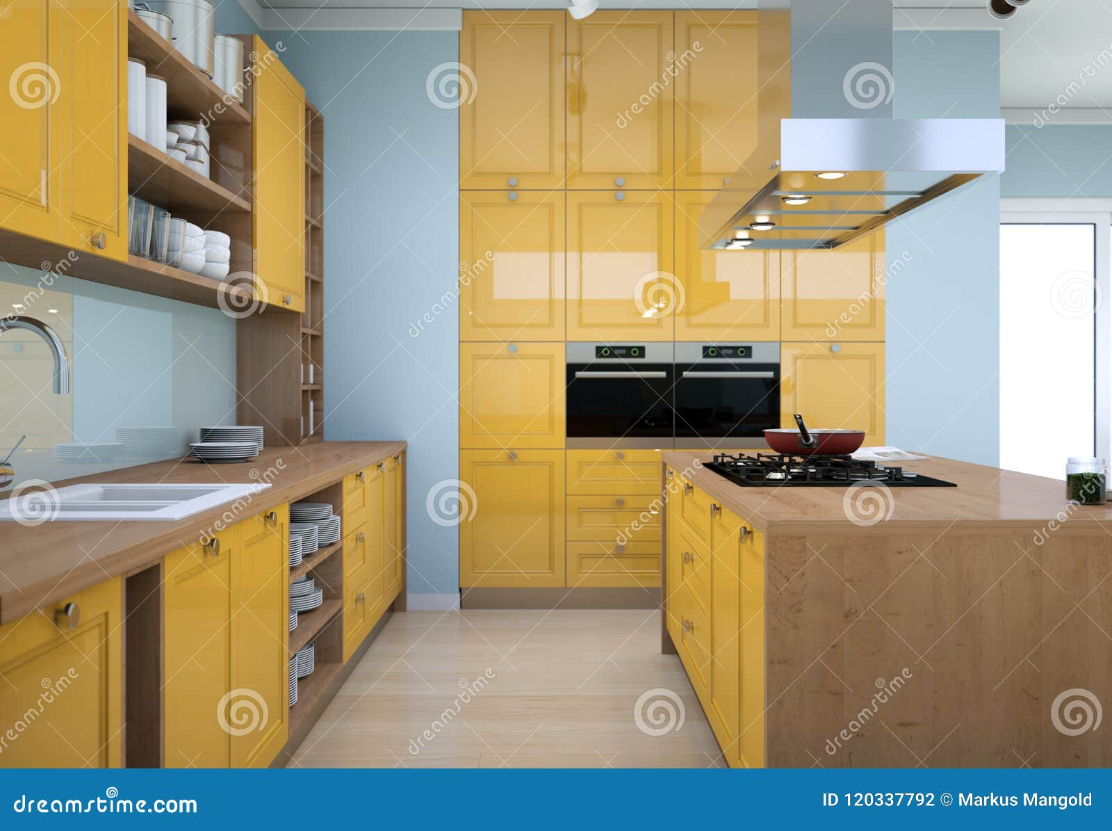 Yellow Modern Kitchen Interior Design Illustration Stock Illustration ...
