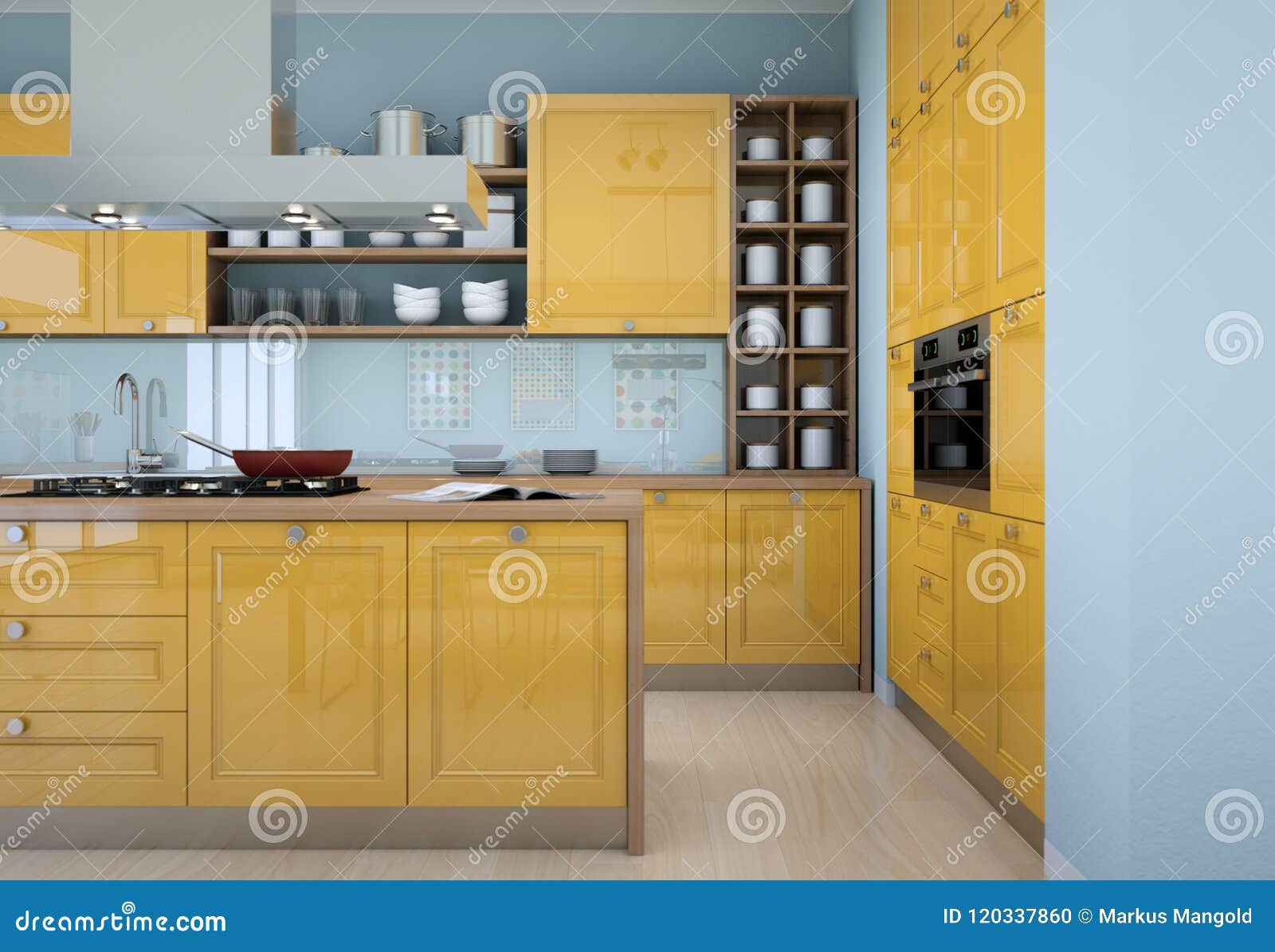 Yellow Modern Kitchen Interior Design Illustration Stock Illustration ...