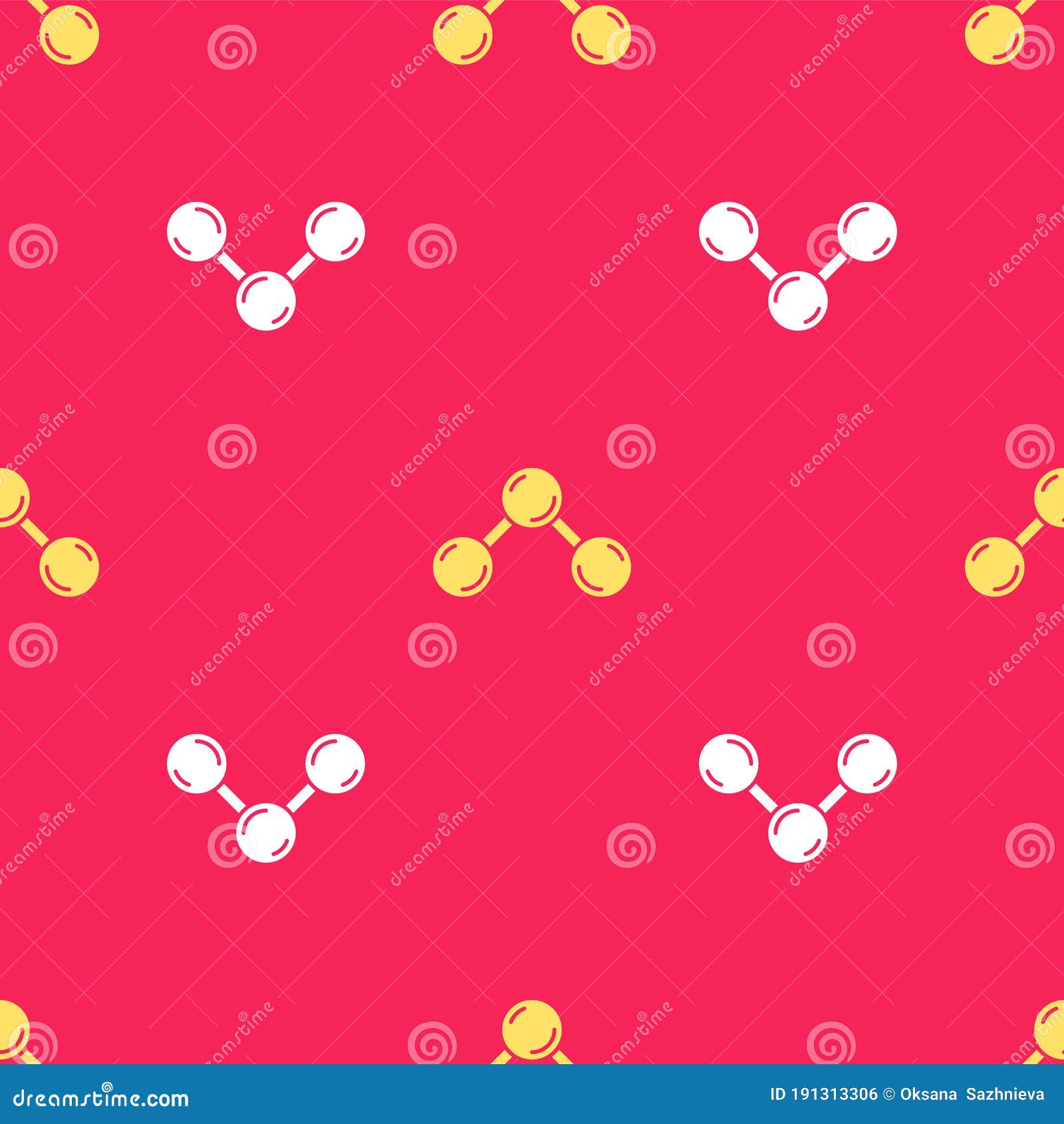 Yellow Molecule Icon Isolated Seamless Pattern on Red Background ...