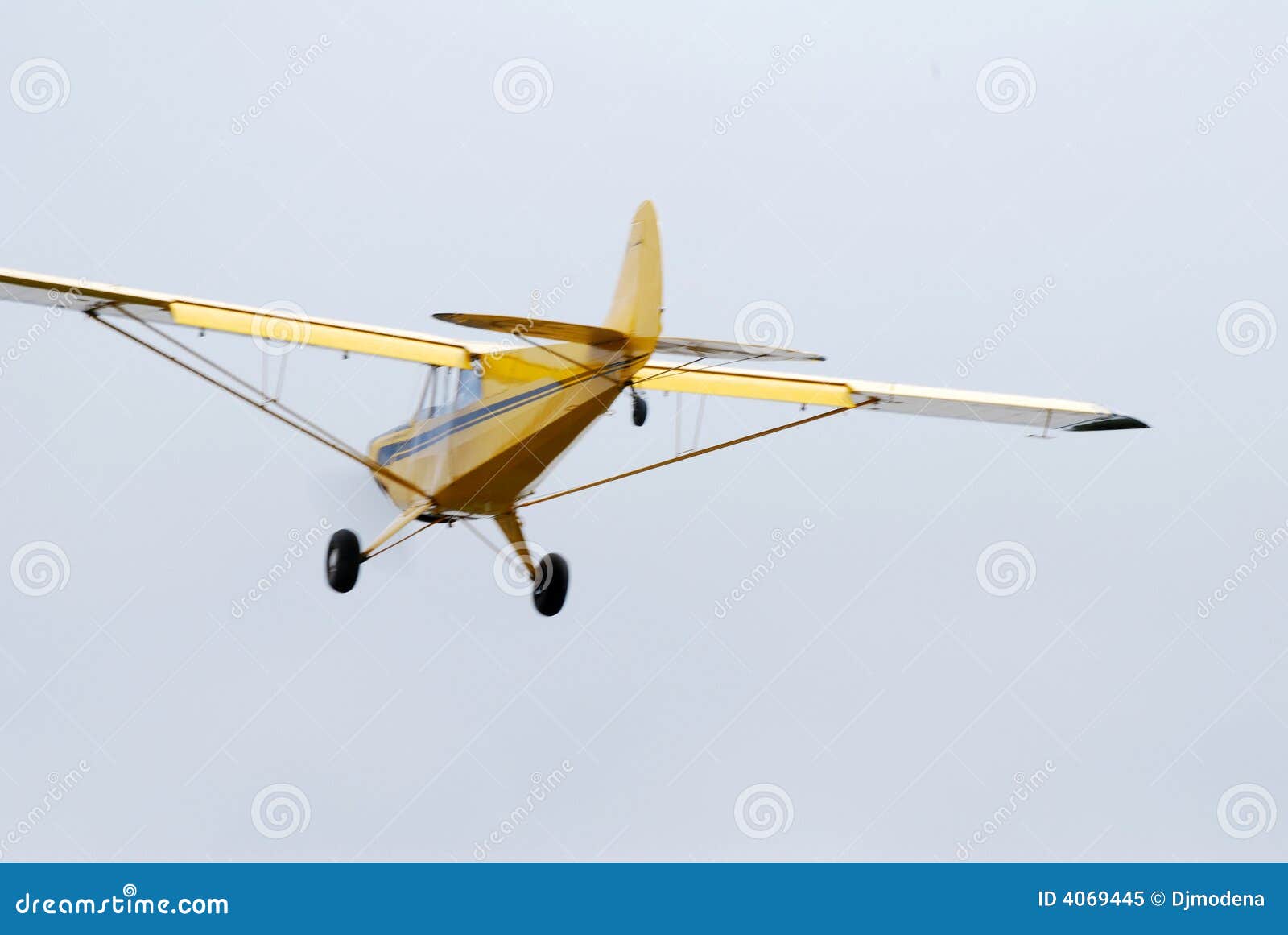 Yellow Monomotor Airplane Low Flight Stock Image - Image of aileron ...