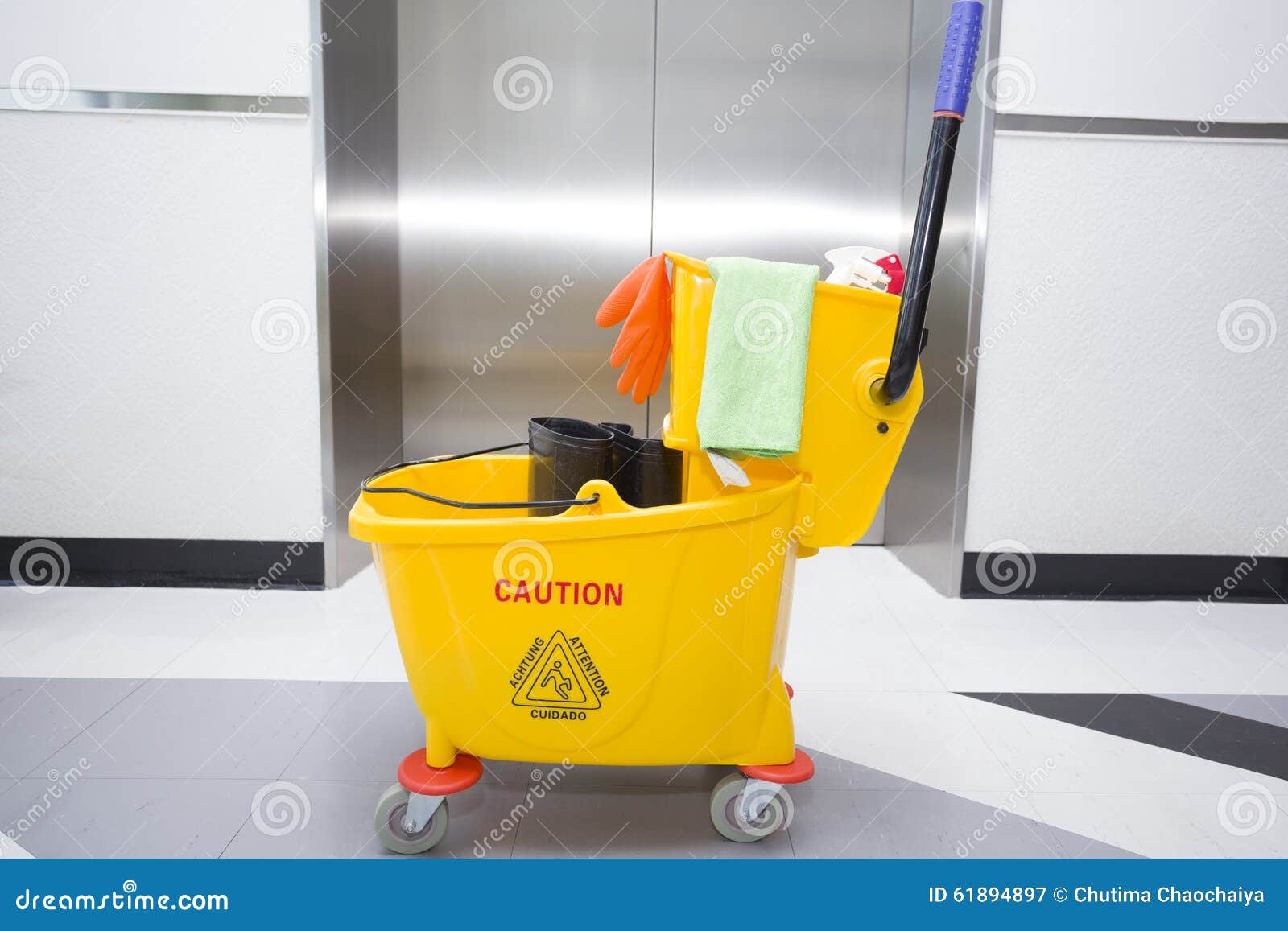 Yellow Mop Bucket and Set of Cleaning Equipment Stock Image - Image of ...