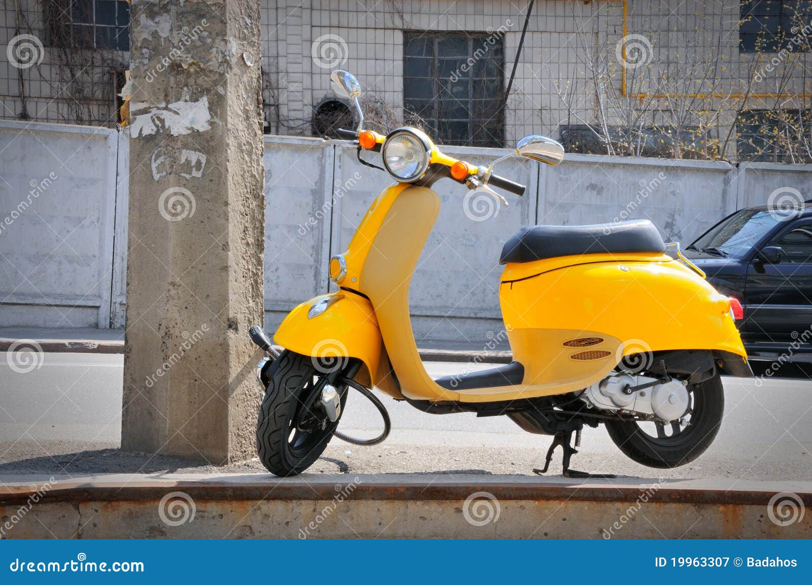 Yellow moped stock image. Image of mode, funky, bright - 19963307