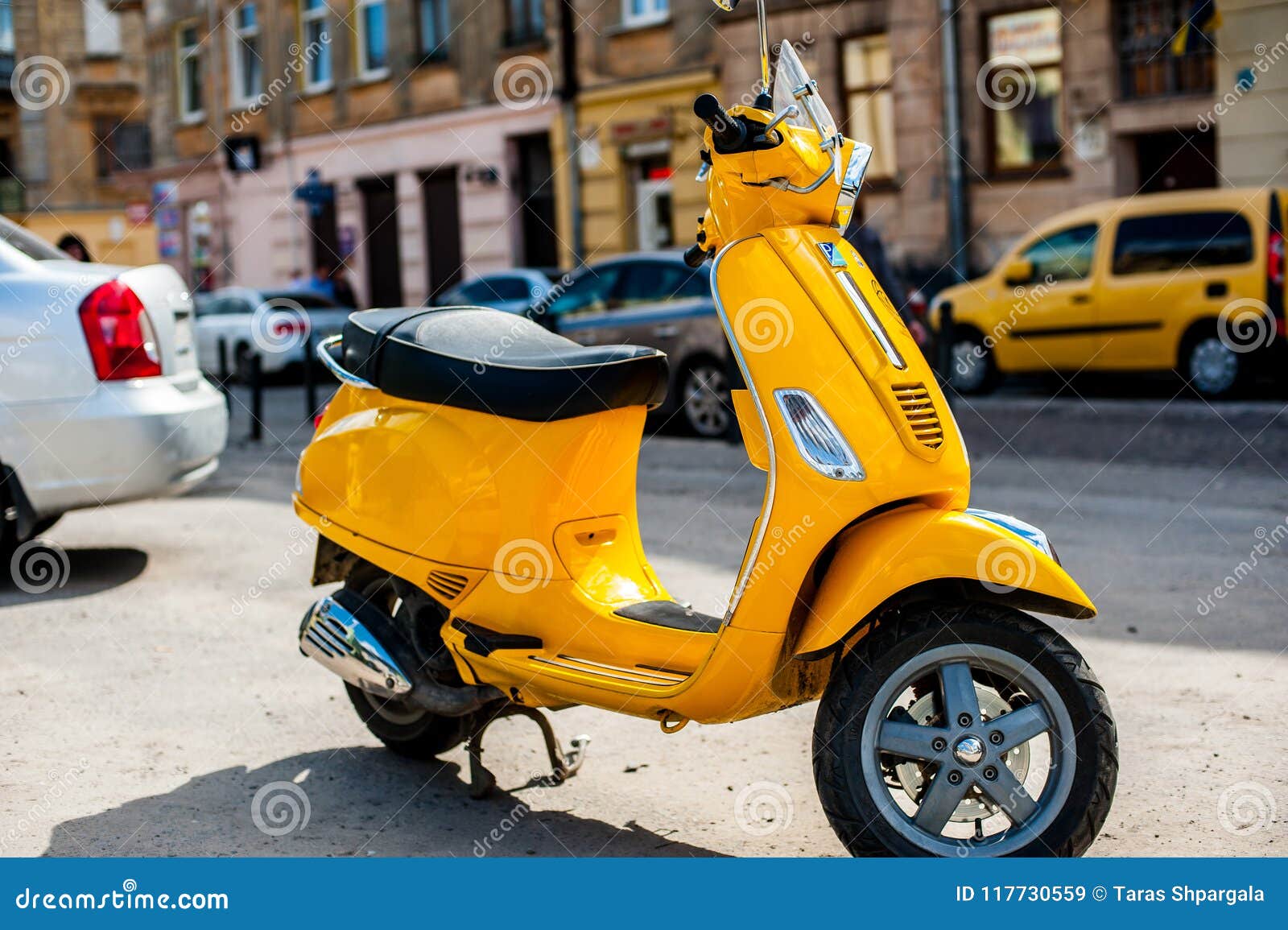 Yellow Motor Scooter in the Old Part of the City Editorial Stock Image ...