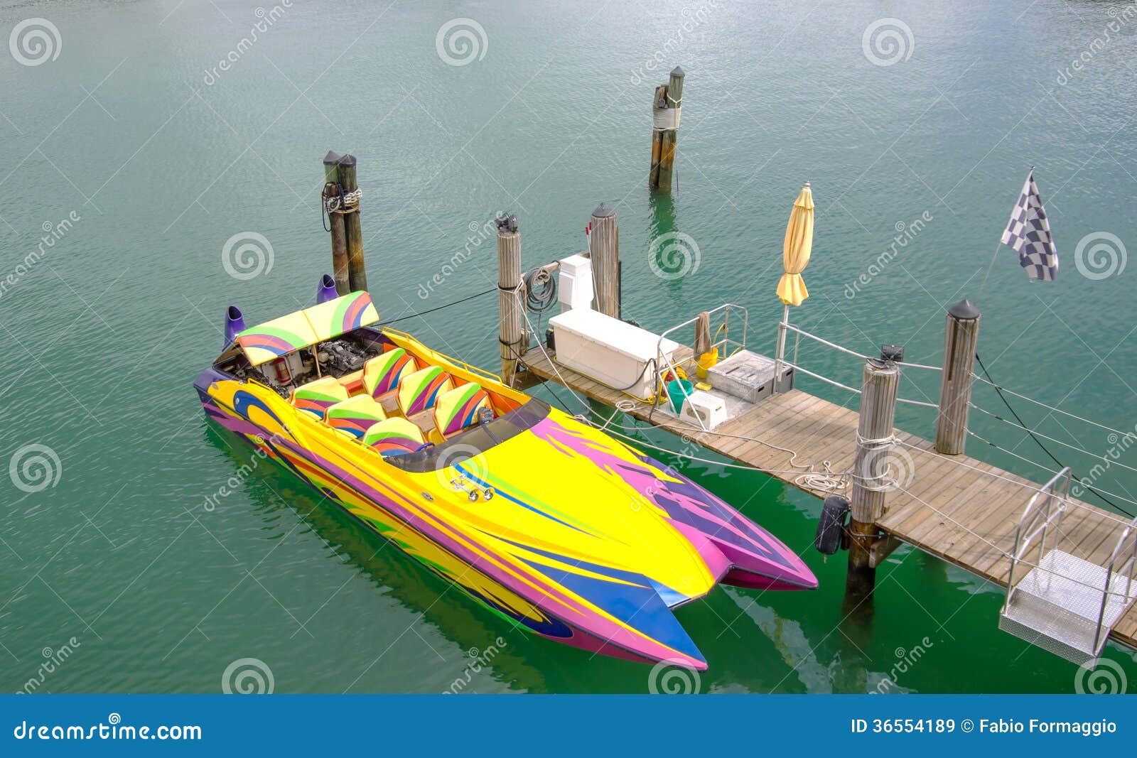 Yellow Motorboat Parked at the Harbour Stock Image - Image of catamaran ...