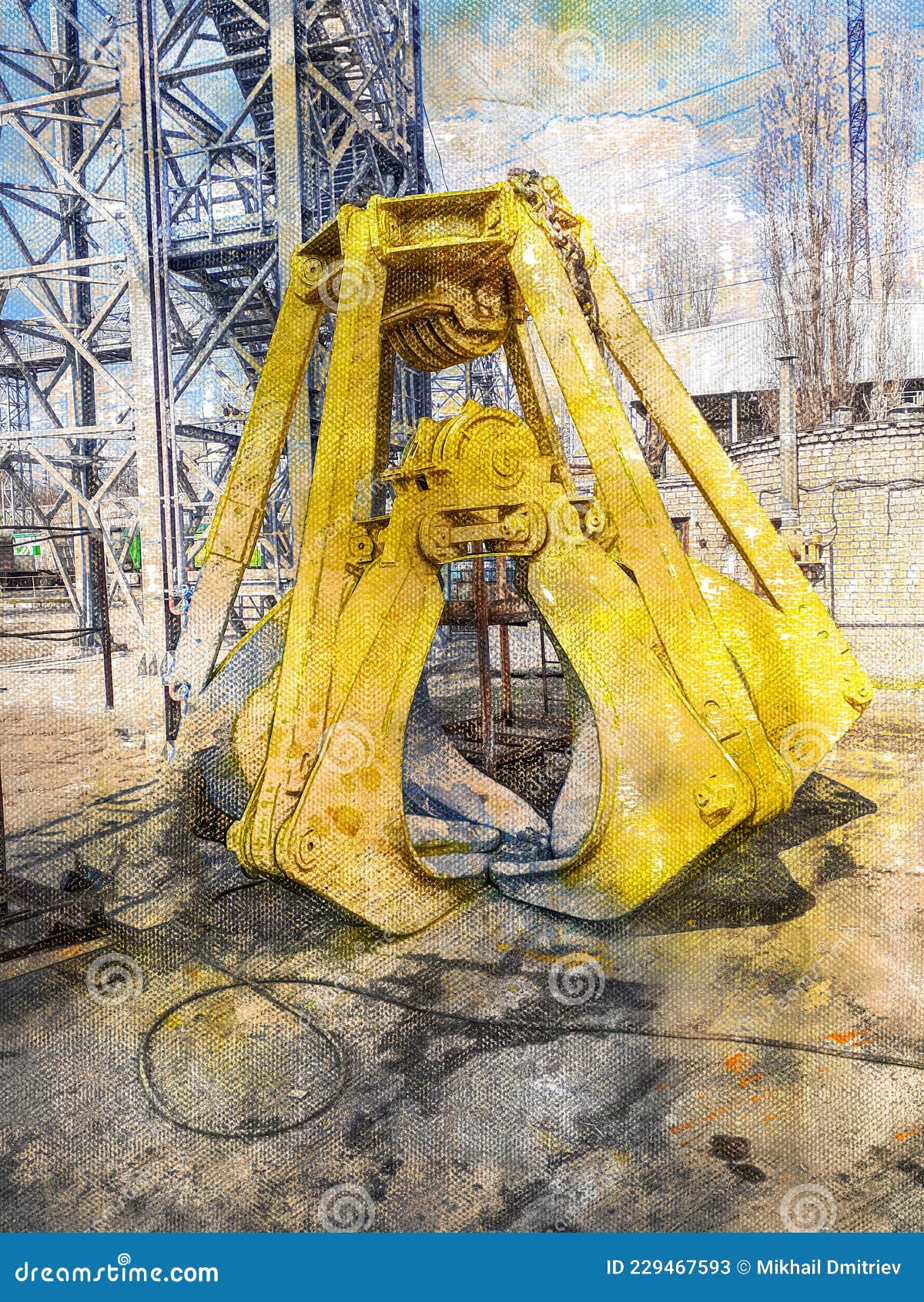 Yellow Multi-jaw Mechanical Grapple. Load-handling Device on an Stock ...