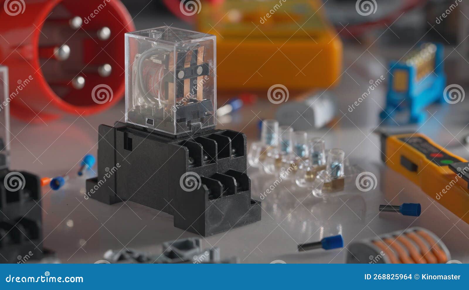Yellow Multimeter, Blue Ferrule Bushing and Relay with Electromagnetic ...
