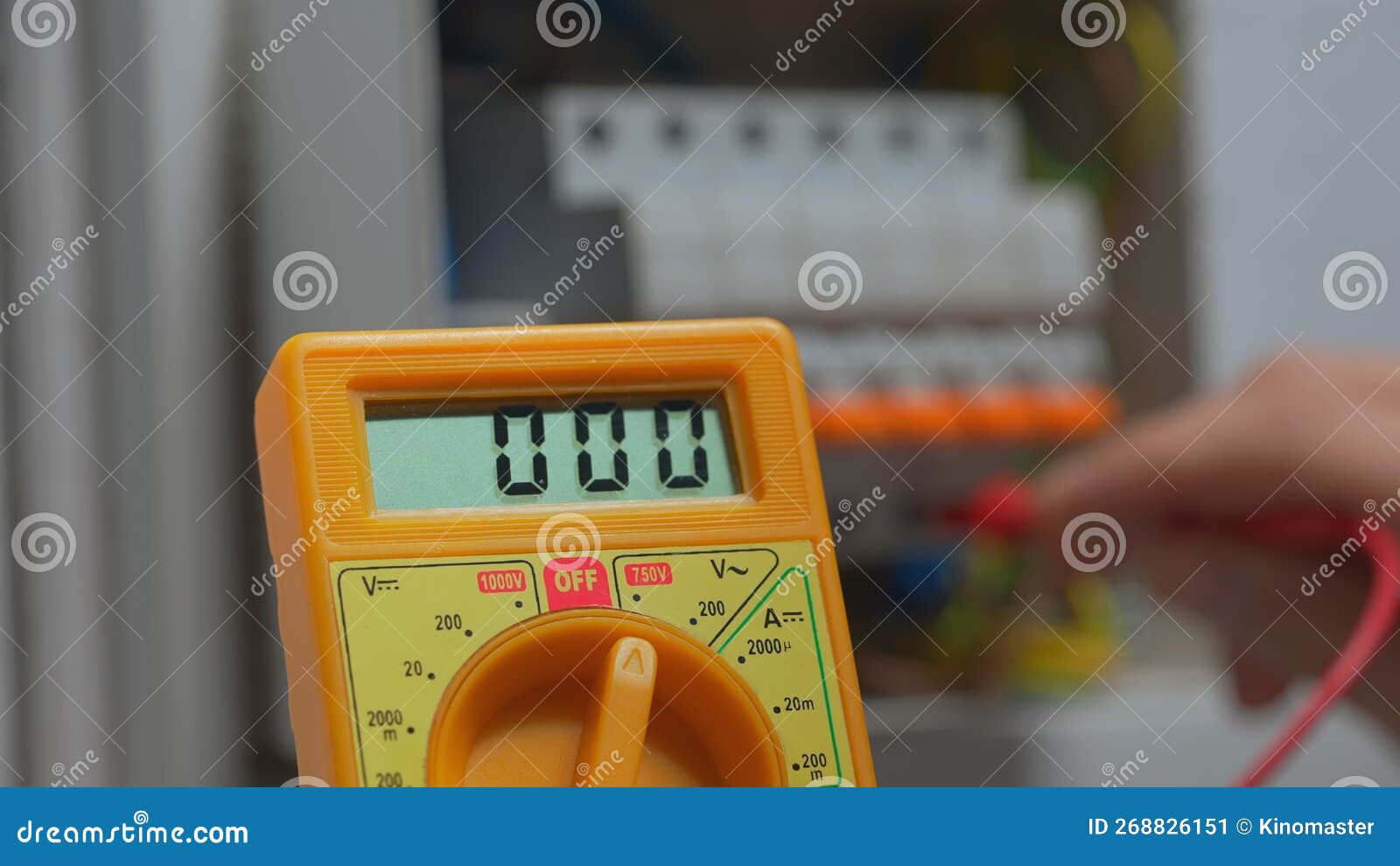 Yellow Multimeter for Measuring Voltage Close Up. Work Under Voltage ...
