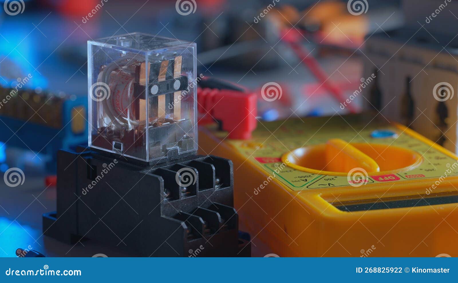 Yellow Multimeter and Relay with Electromagnetic Coils of Direct and ...