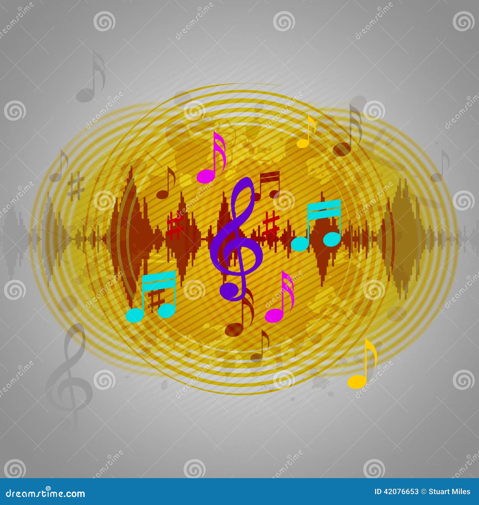 Yellow Music Background Means Discs Playing or Tune Stock Illustration ...