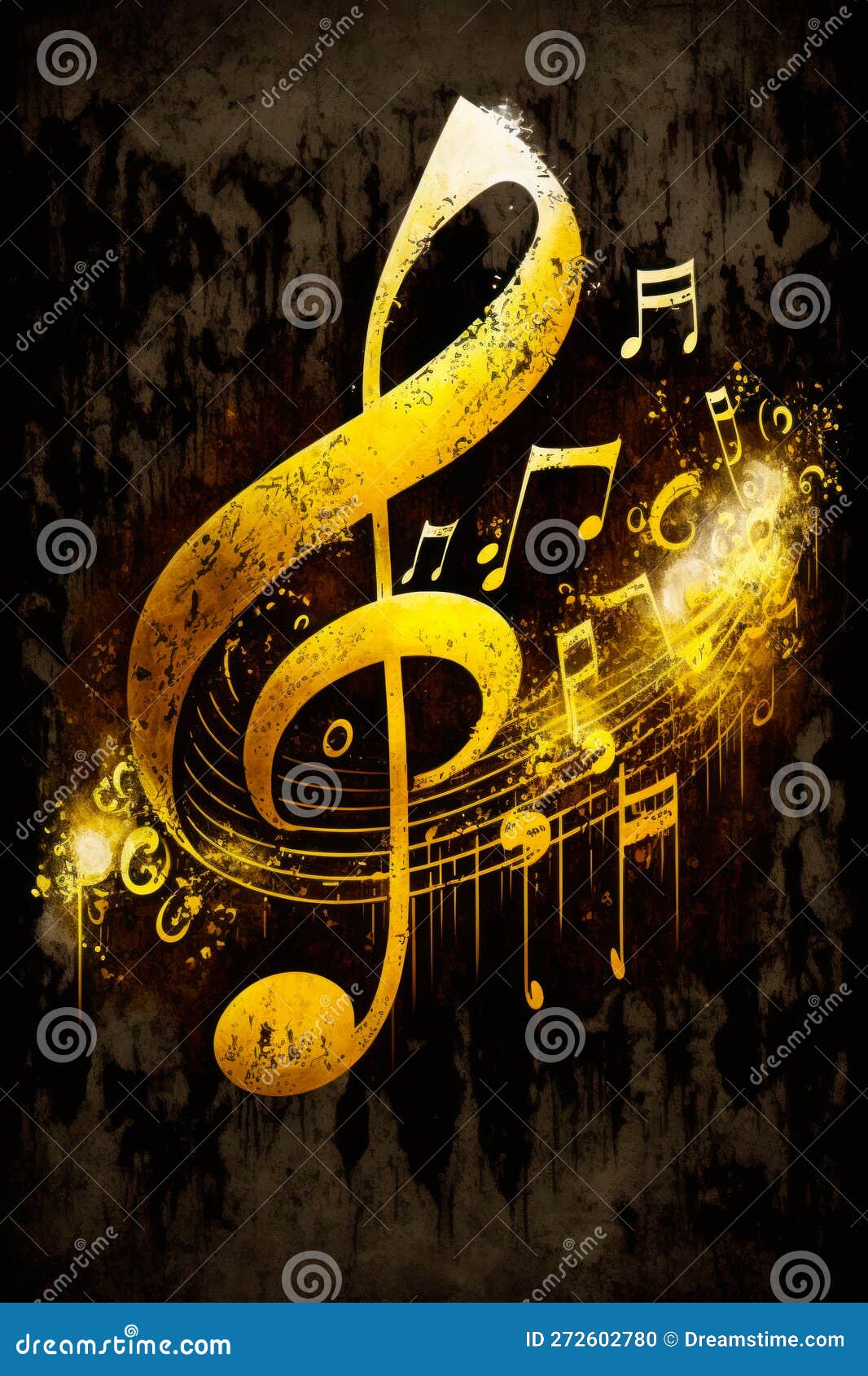 Yellow Musical Note with Music Notes on Grungy Black Background ...