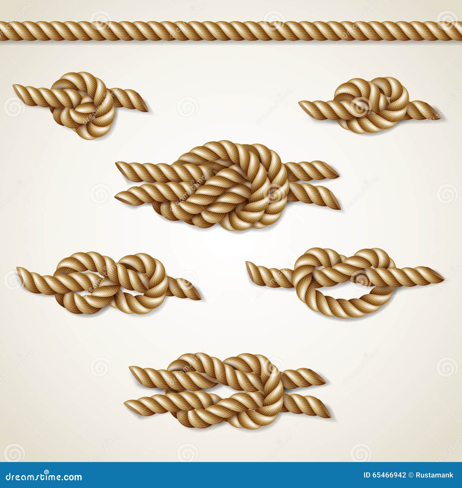 Yellow Nautical Rope Knots Set Over Beige Background Stock Vector ...