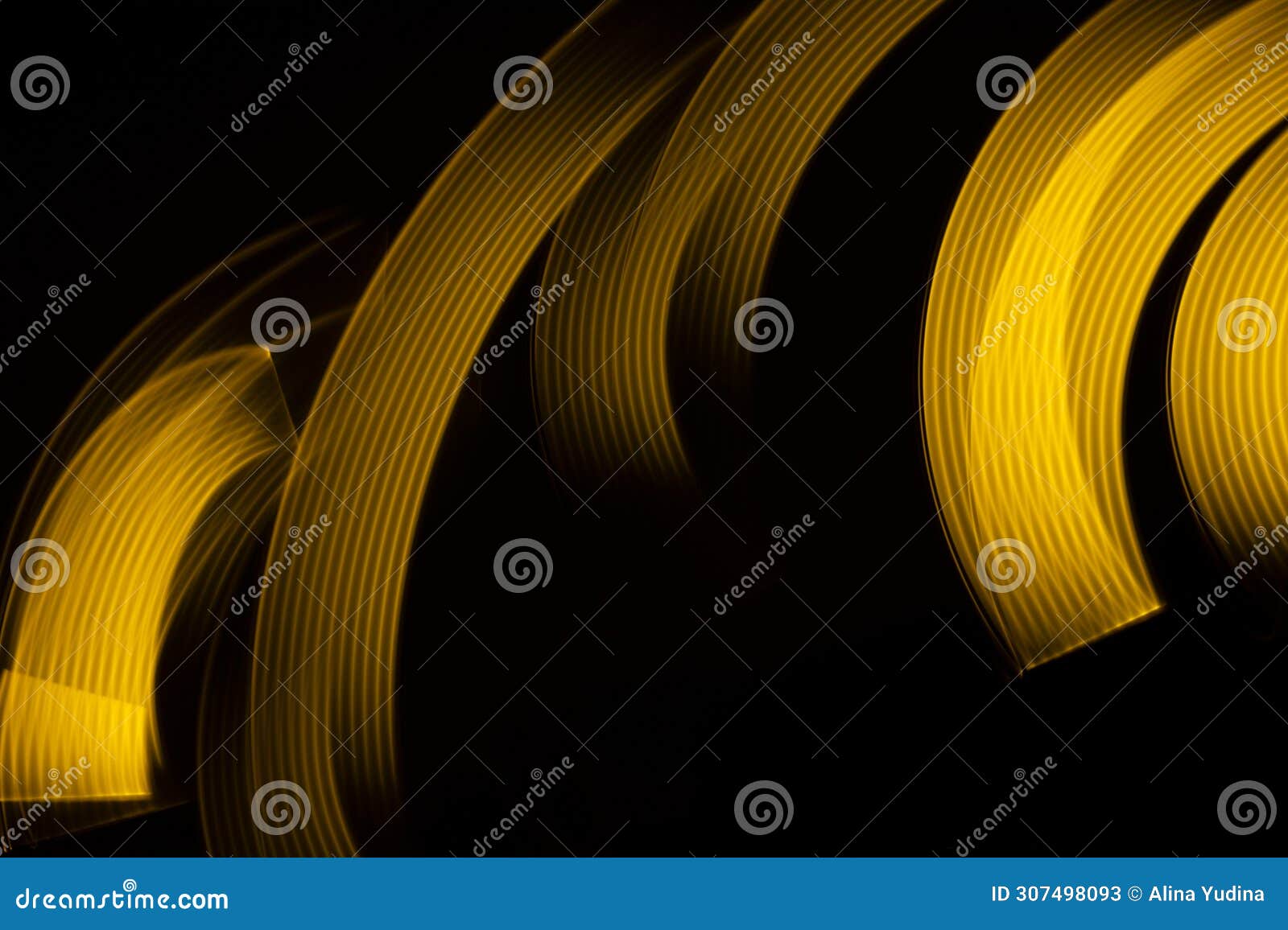 Yellow Neon Glowing Wave of Light with Smooth Stripes on Black ...