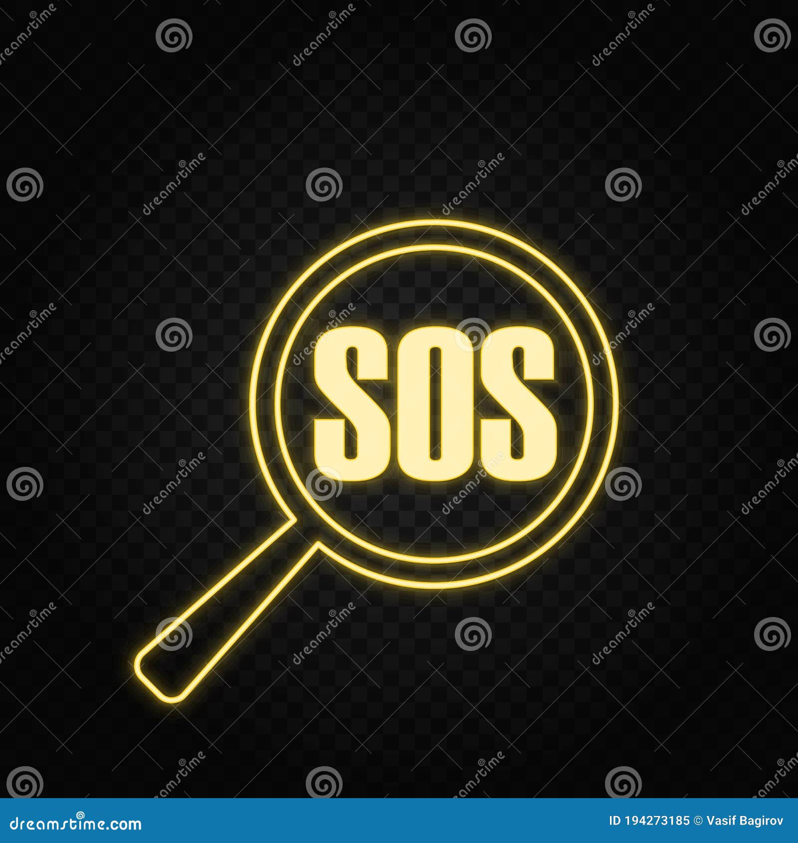 Yellow Neon Icon Search, Sos. Transparent Background Stock Illustration ...