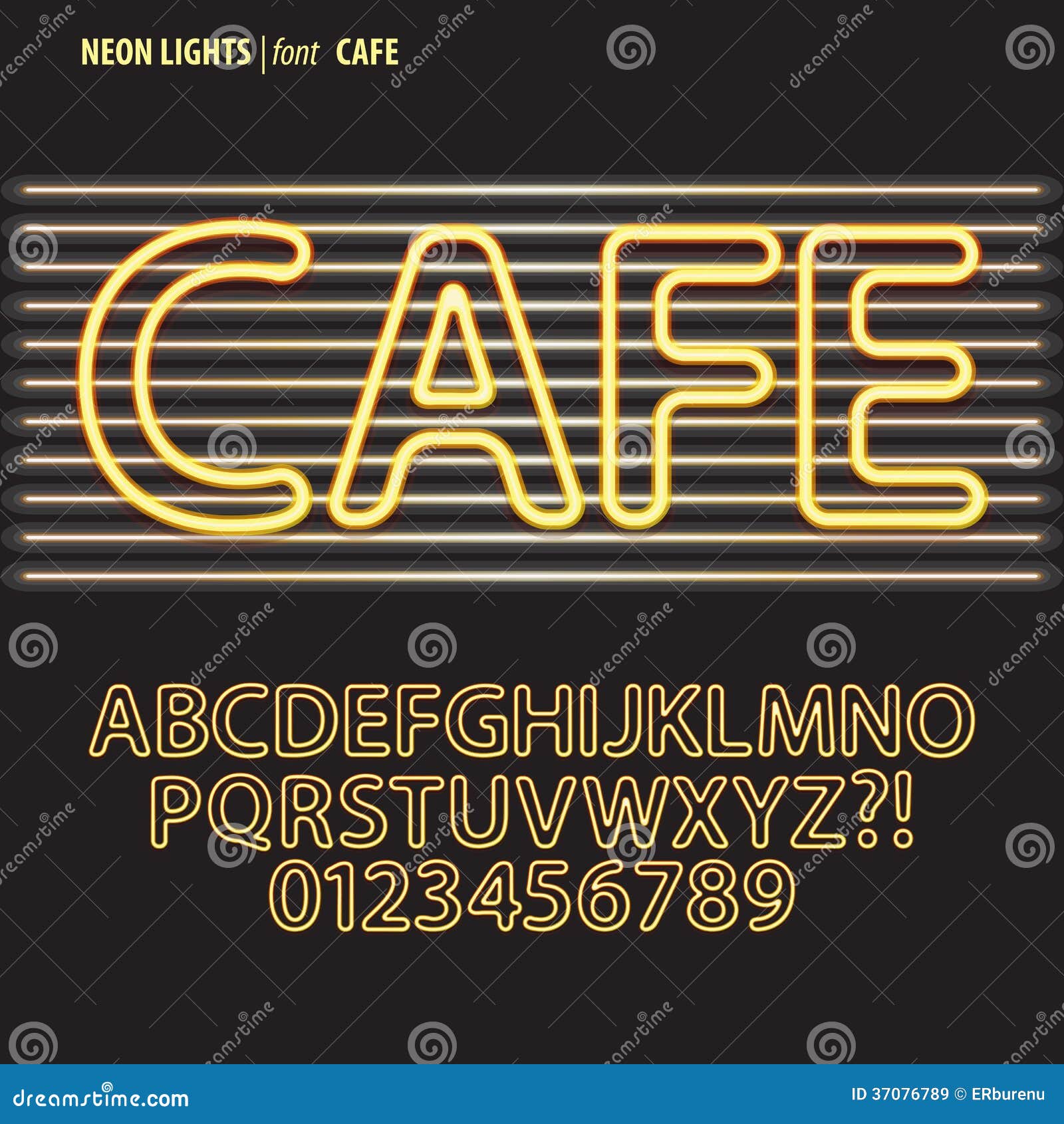 Yellow Neon Lights Alphabet and Digit Vector Stock Vector ...