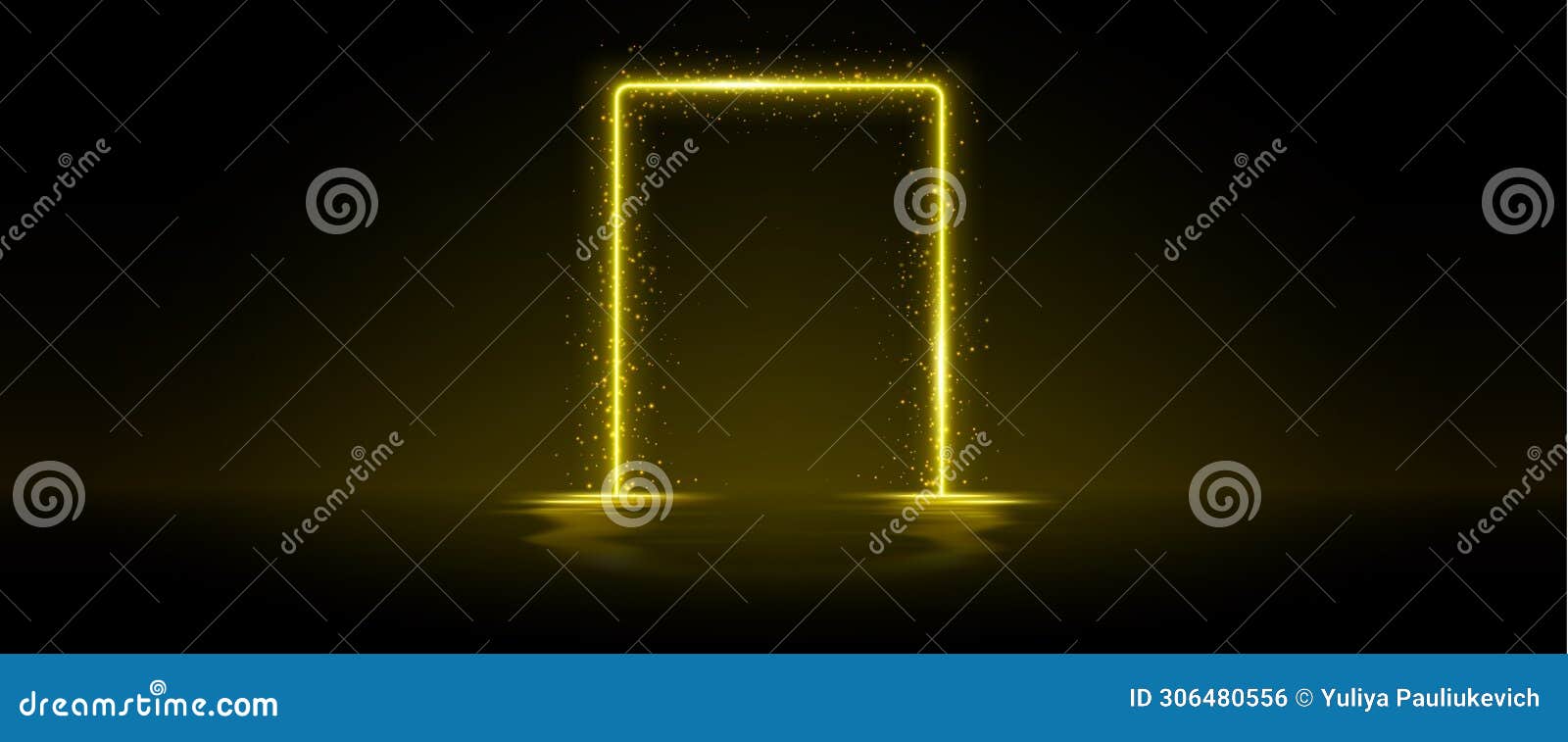 Yellow Neon Rectangular Frame with Sparkle Glitter Stock Illustration ...