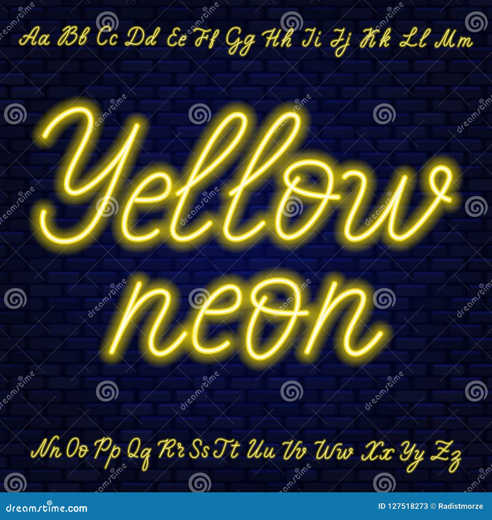 Yellow Neon Script. Uppercase and Lowercase Letters. Stock Vector ...