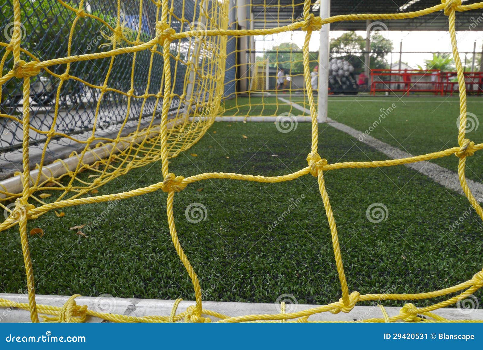 Yellow net of soccer goal stock image. Image of field - 29420531