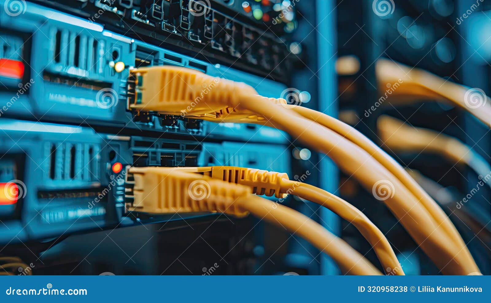 Yellow Network Cables Connected To an Industrial Switch in the Data ...