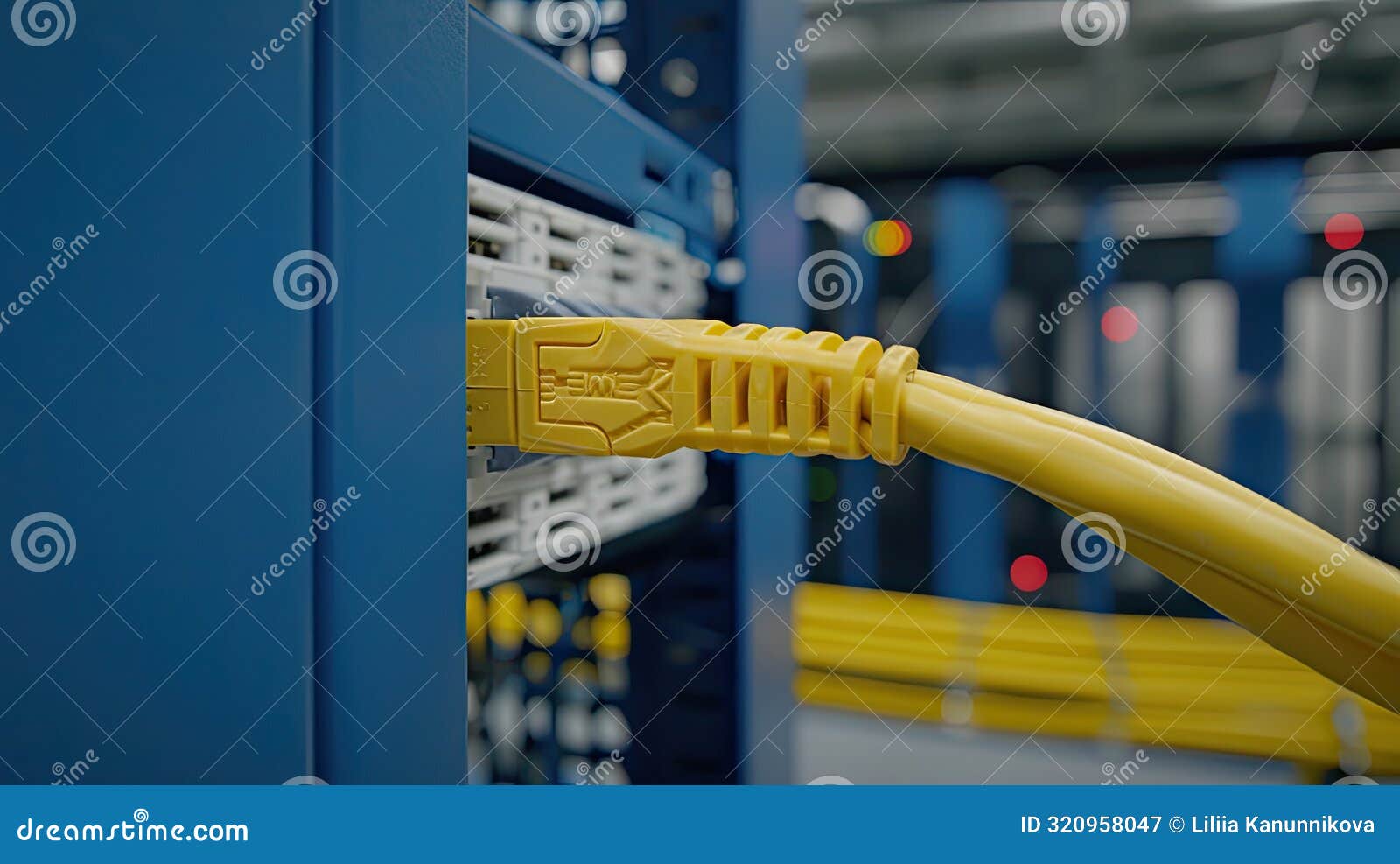 Yellow Network Cables Connected To an Industrial Switch in the Data ...