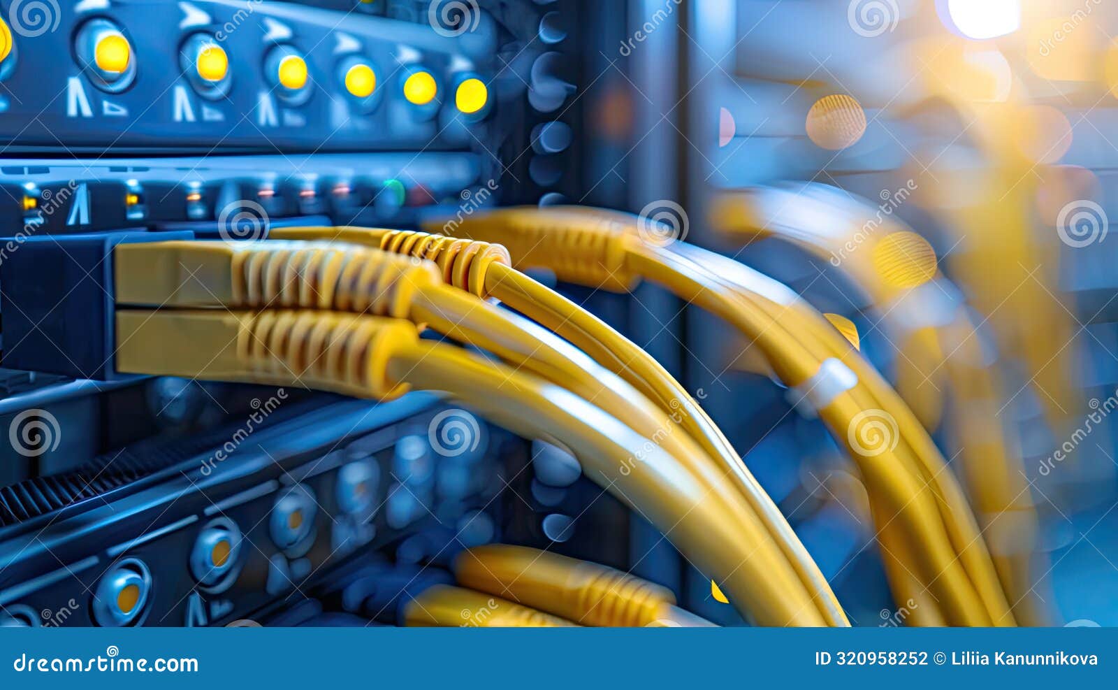 Yellow Network Cables Connected To an Industrial Switch in the Data ...