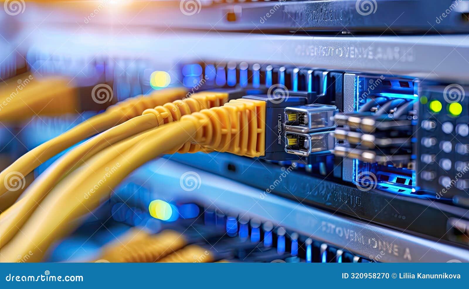 Yellow Network Cables Connected To an Industrial Switch in the Data ...