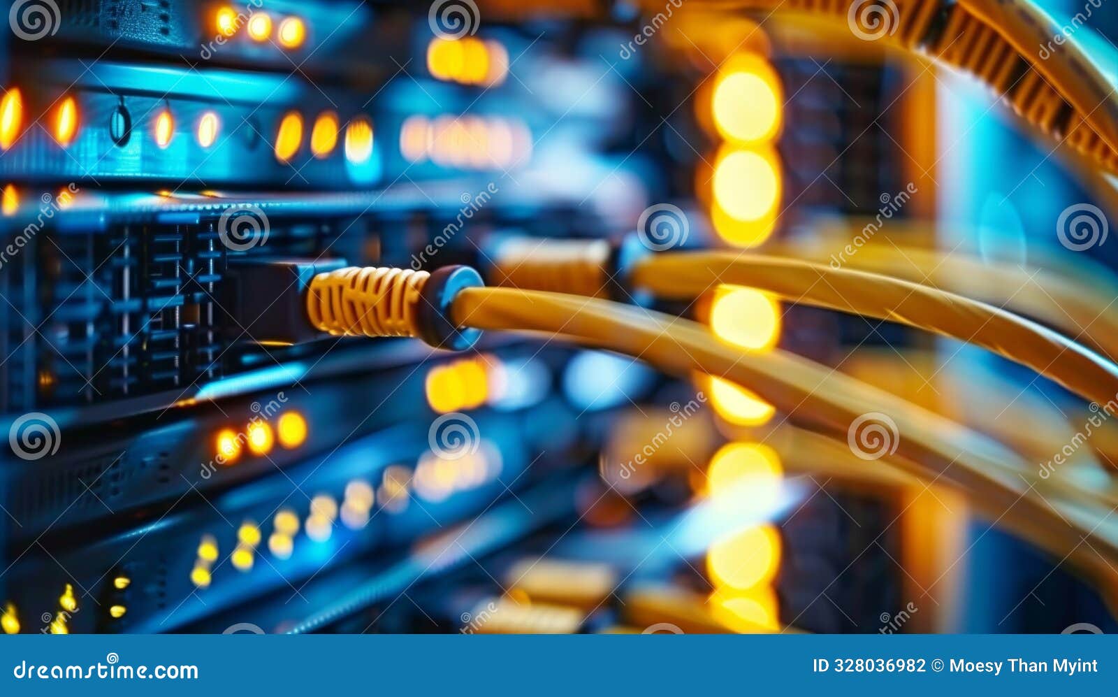 Yellow Network Cables Connected To Server Boxes in an Office ...