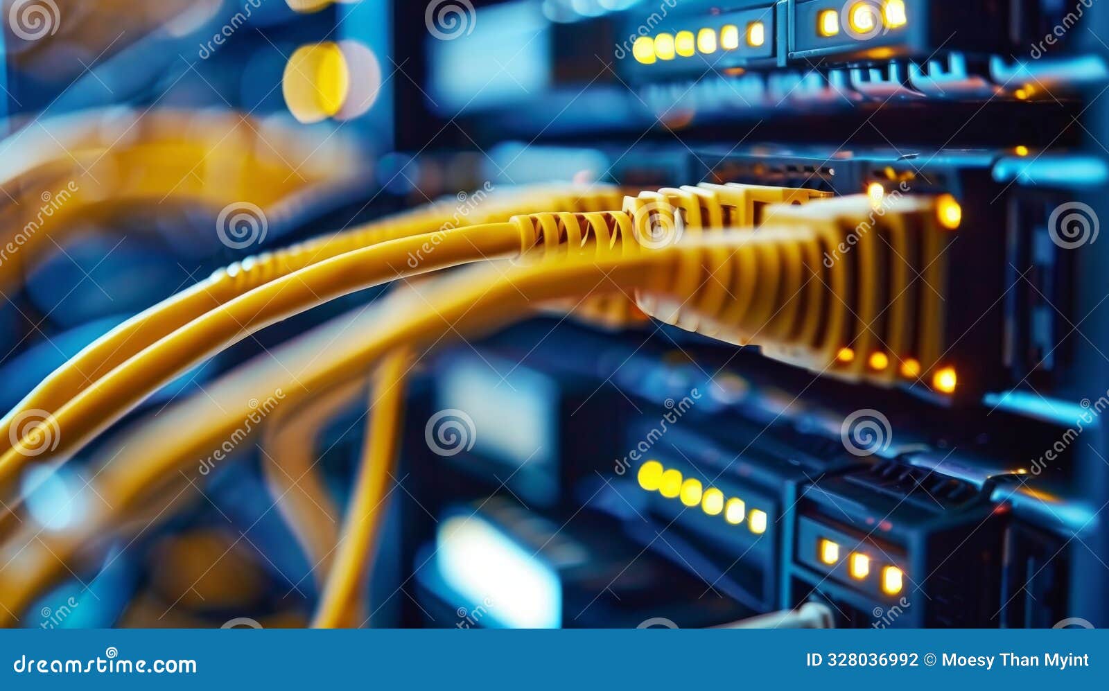 Yellow Network Cables Connected To Server Boxes in an Office ...