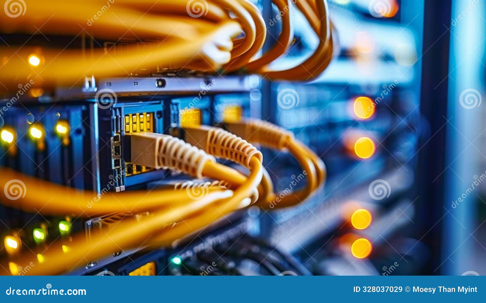 Yellow Network Cables Connected To Server Boxes in an Office ...