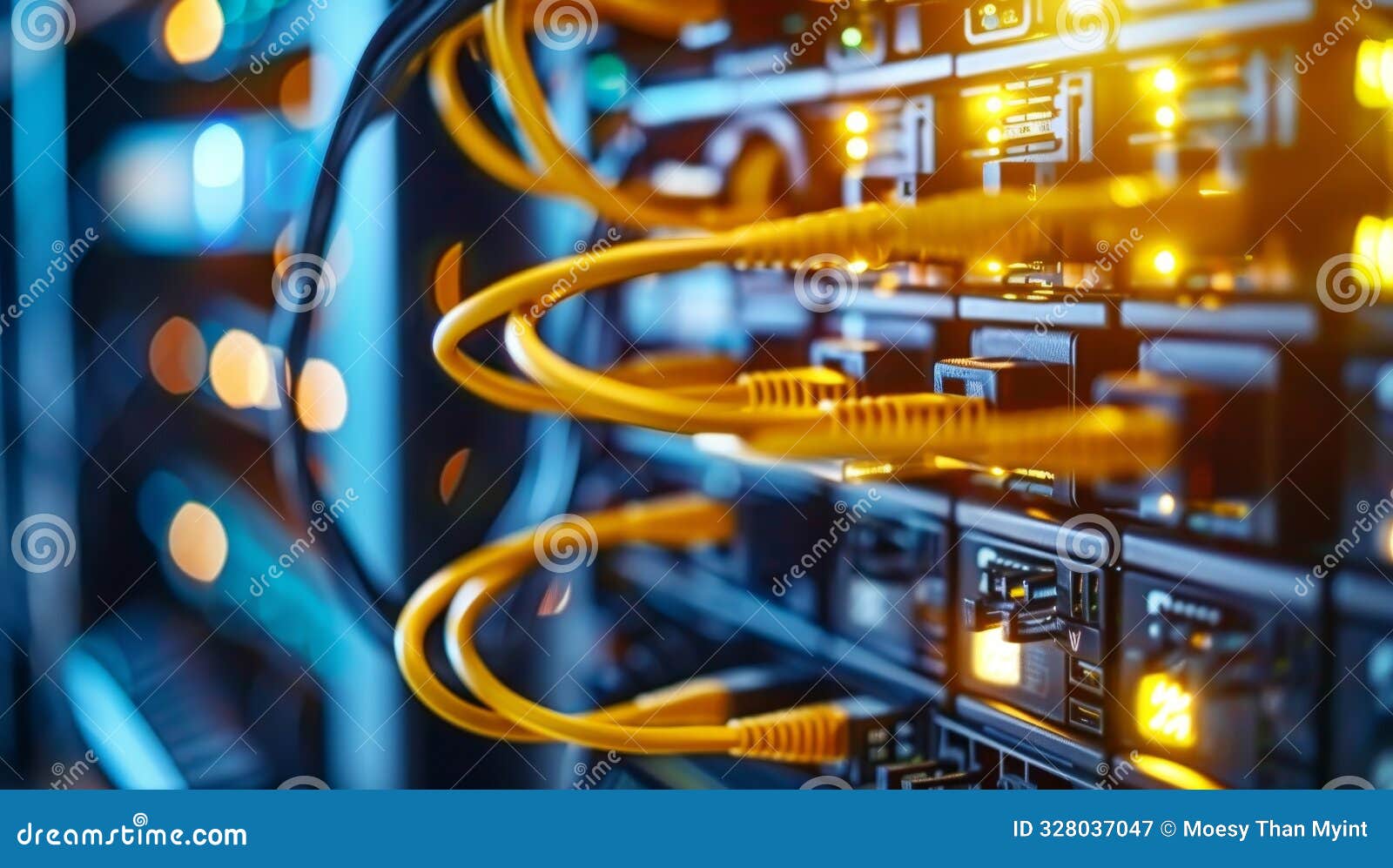 Yellow Network Cables Connected To Server Boxes in an Office ...