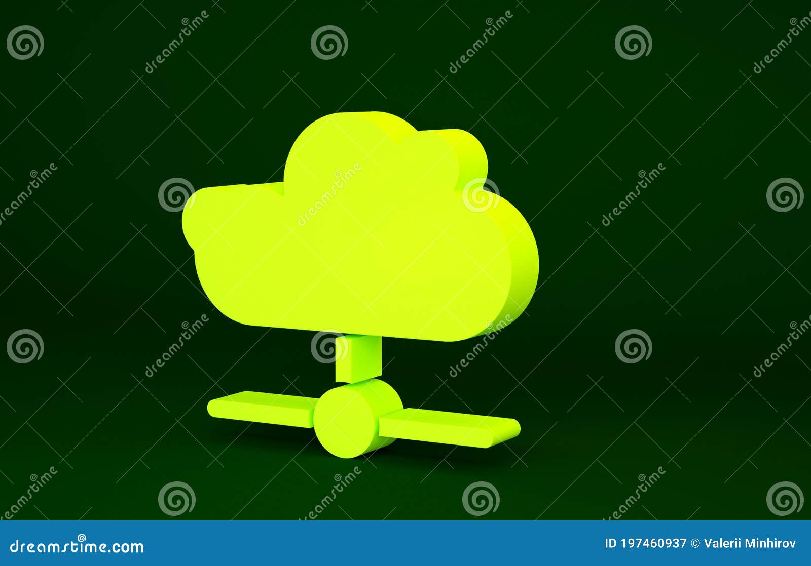 Yellow Network Cloud Connection Icon Isolated on Green Background ...