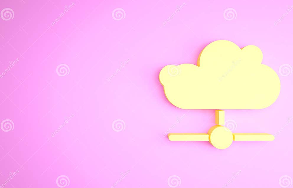 Yellow Network Cloud Connection Icon Isolated on Pink Background ...