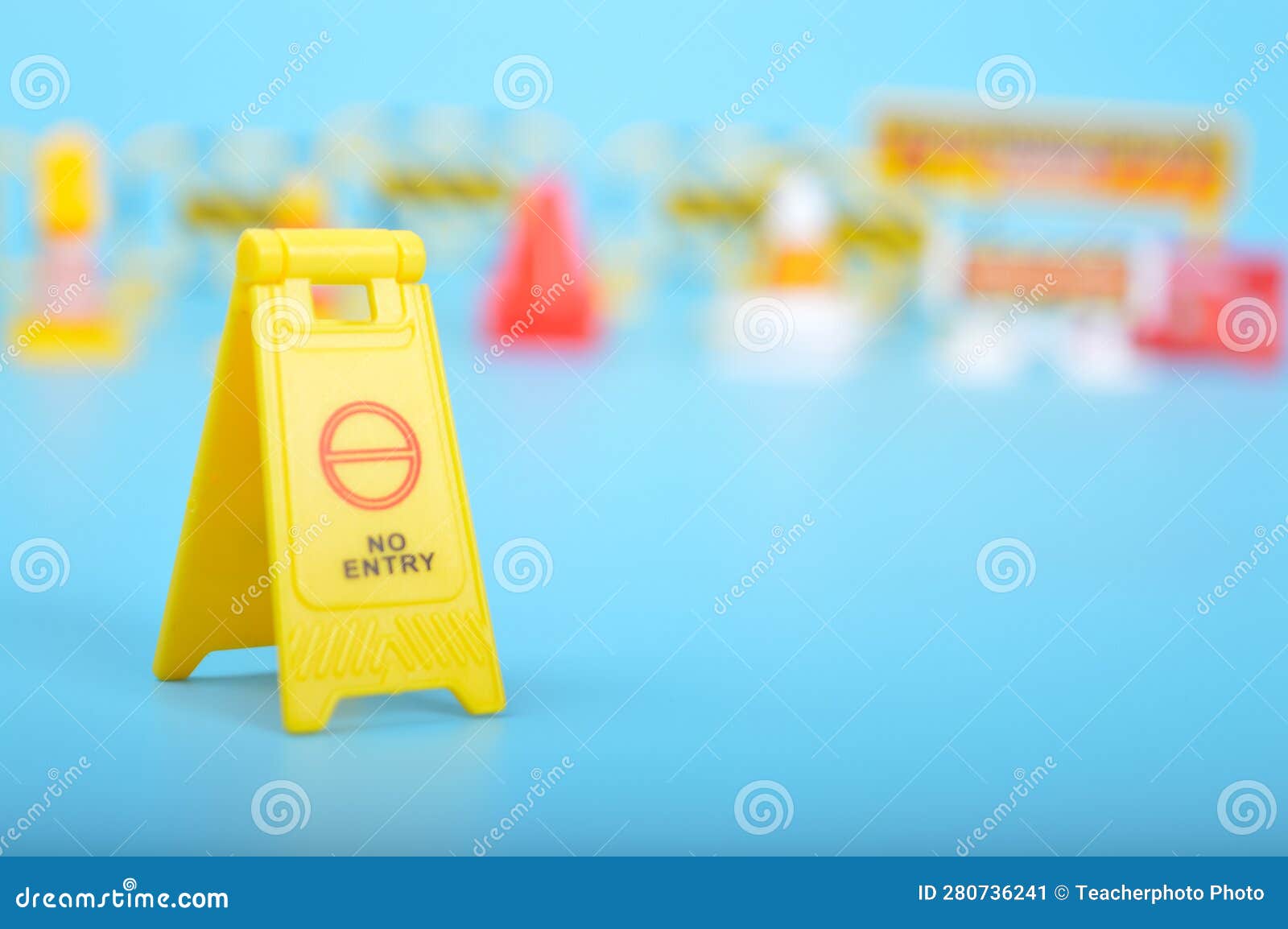 Yellow No Entry Sign Isolated on a Blue Background Stock Image - Image ...