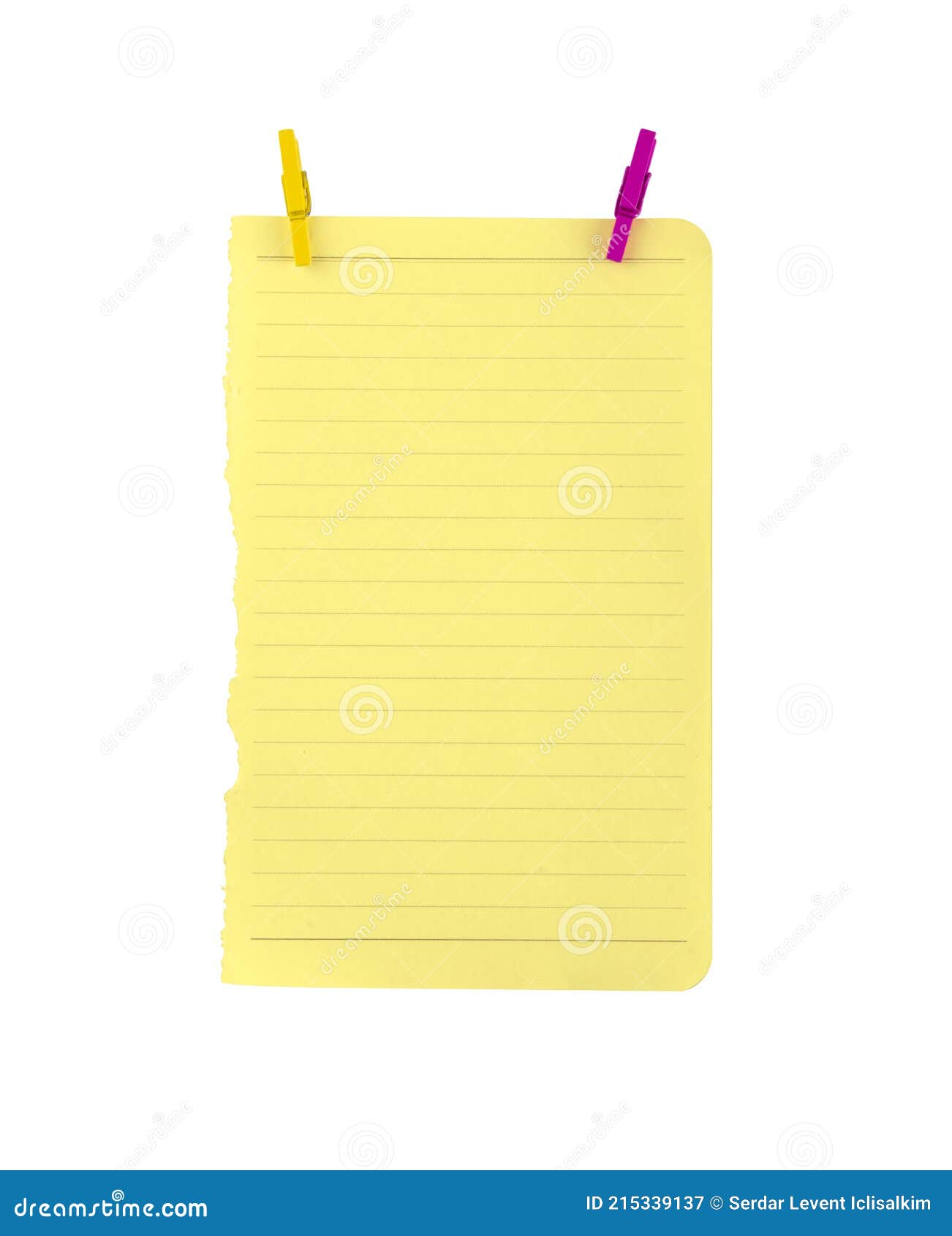 Yellow Note Paper Fastened with Colored Pegs Stock Image - Image of ...