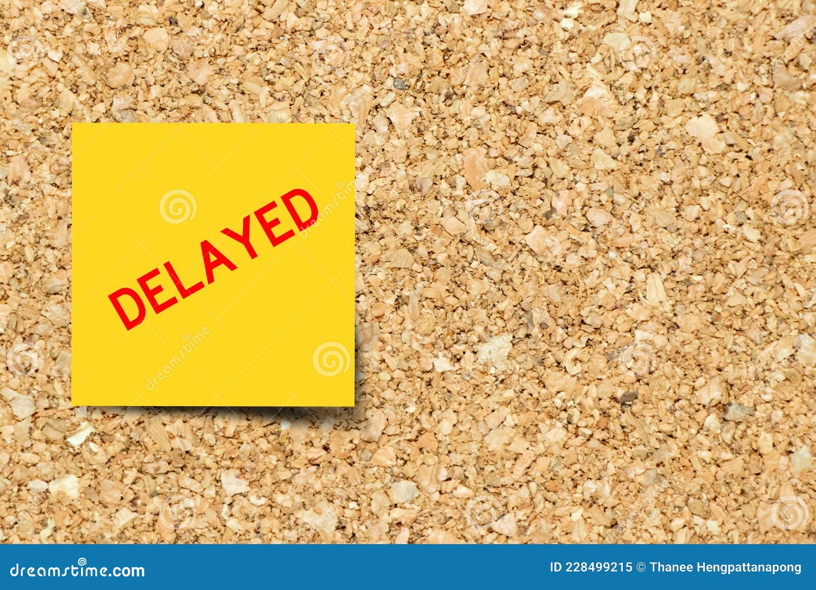 Yellow Note Paper with Word Delayed on Corkboard Stock Image - Image of ...