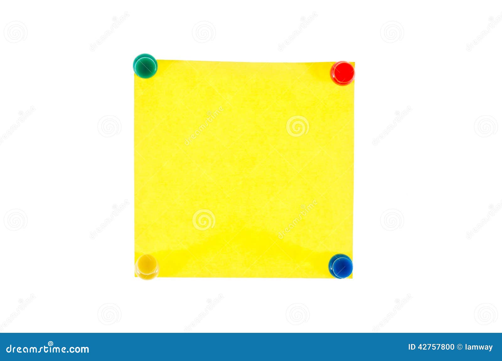 Yellow Note with Pins on White Background Stock Photo - Image of white ...