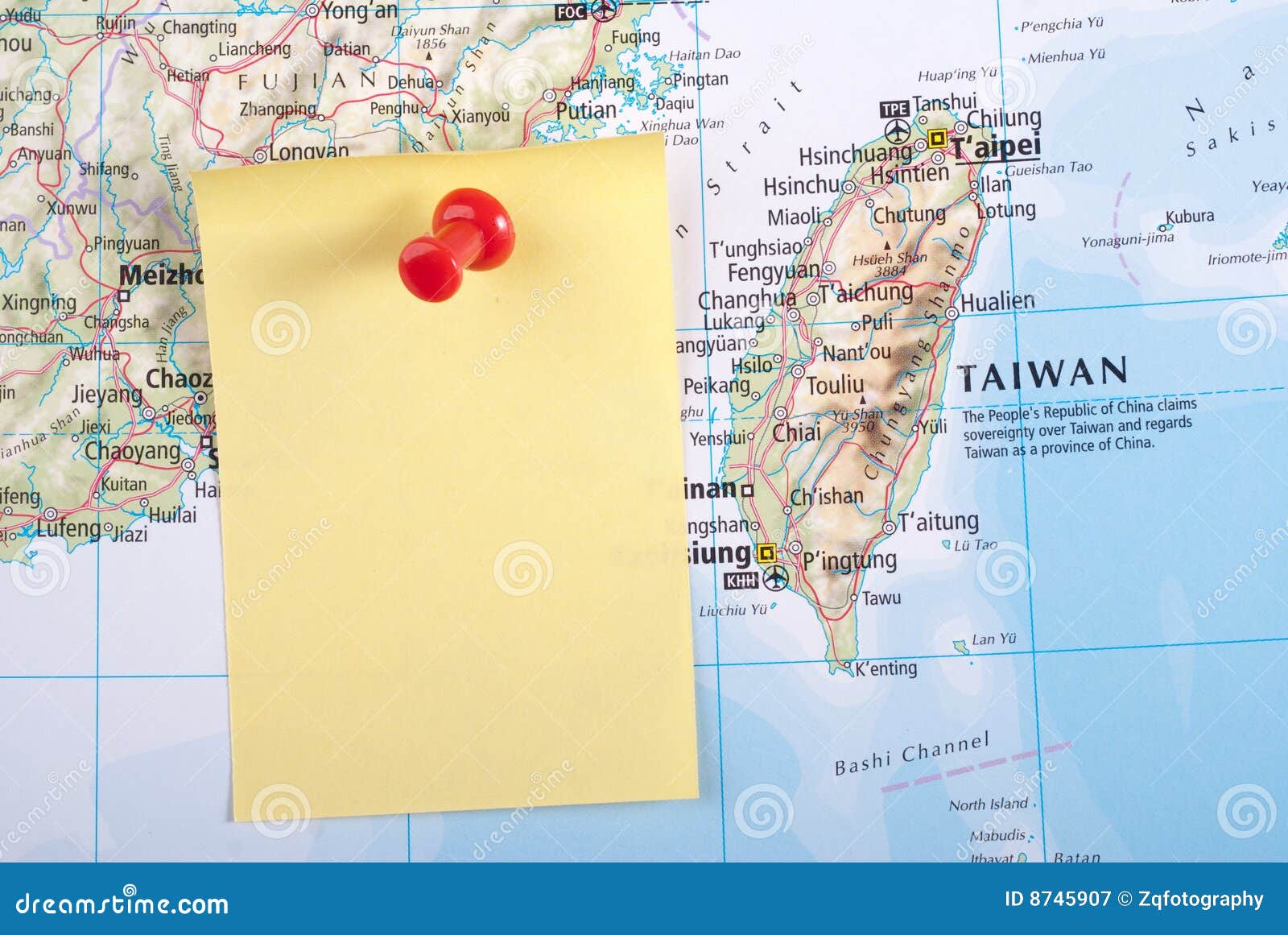 Yellow Note and Red Pin on Map Stock Image - Image of attach, empty ...